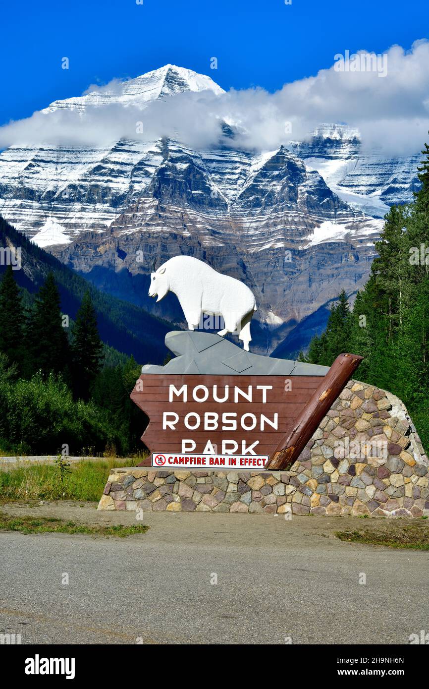 A vertical landscape image of Mount Robson in Mount Robson Provincial ...