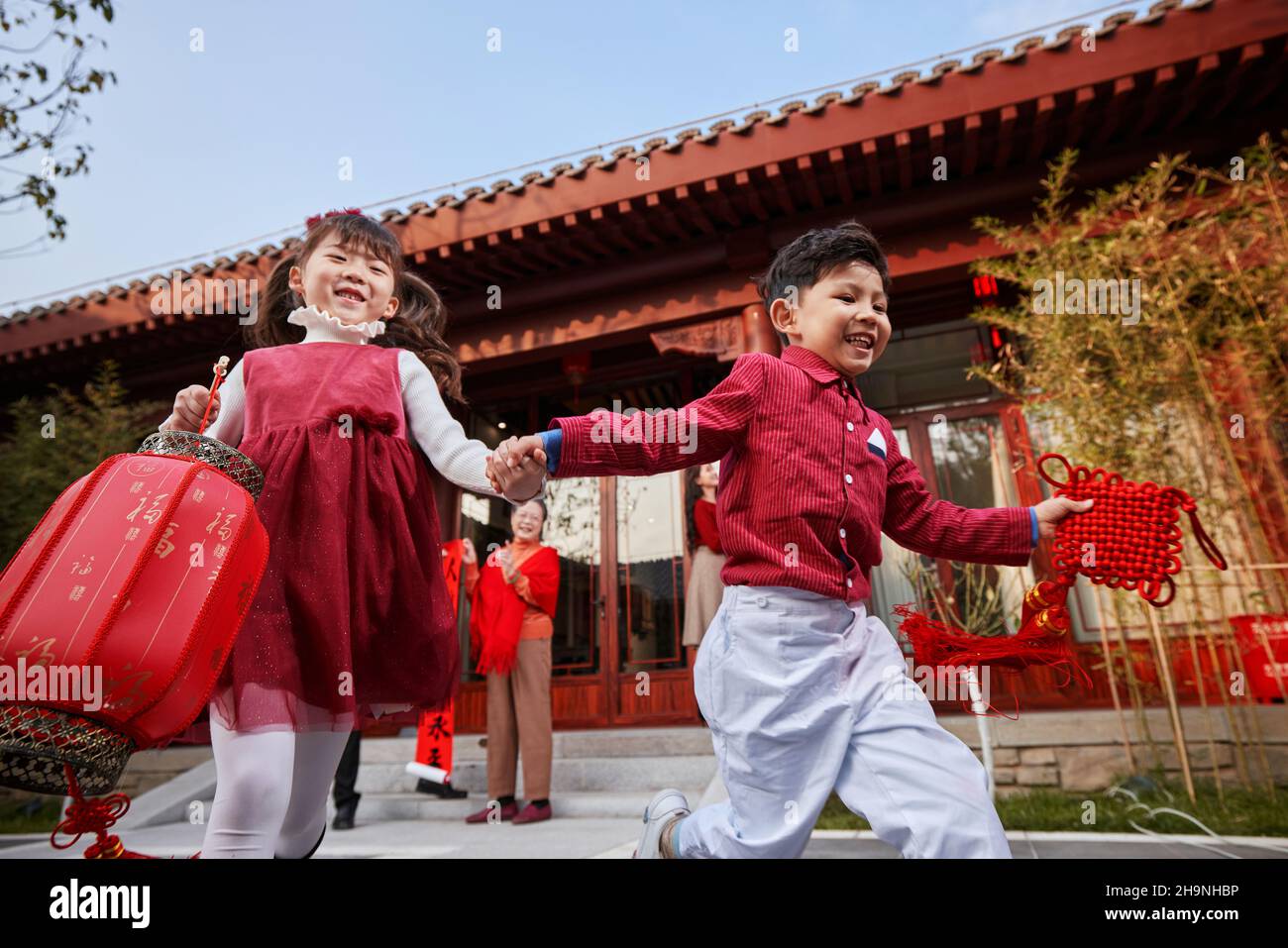 Happy children playing chase celebrates the New Year Stock Photo - Alamy