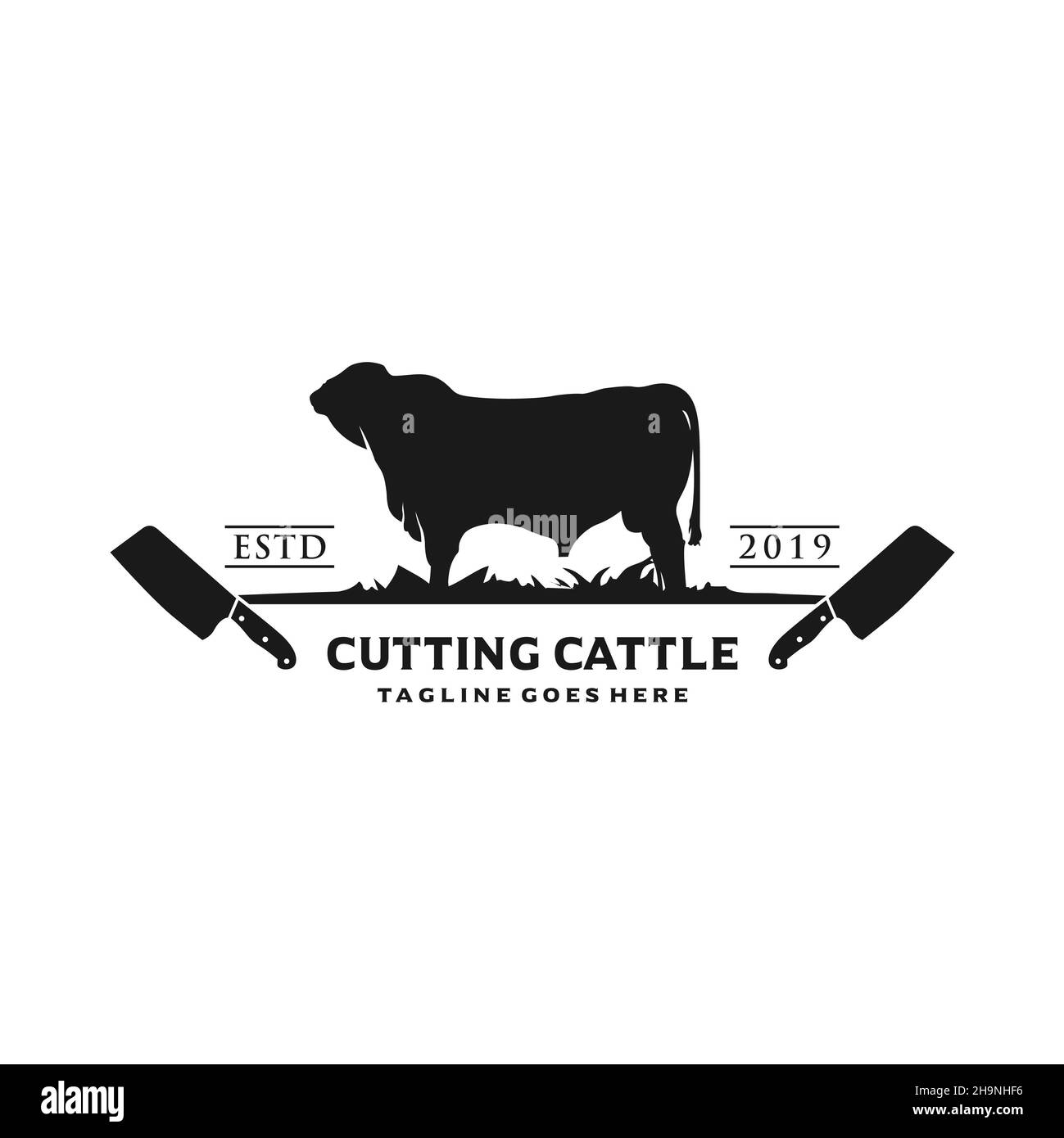angus cattle farm logo and cutting Stock Photo - Alamy