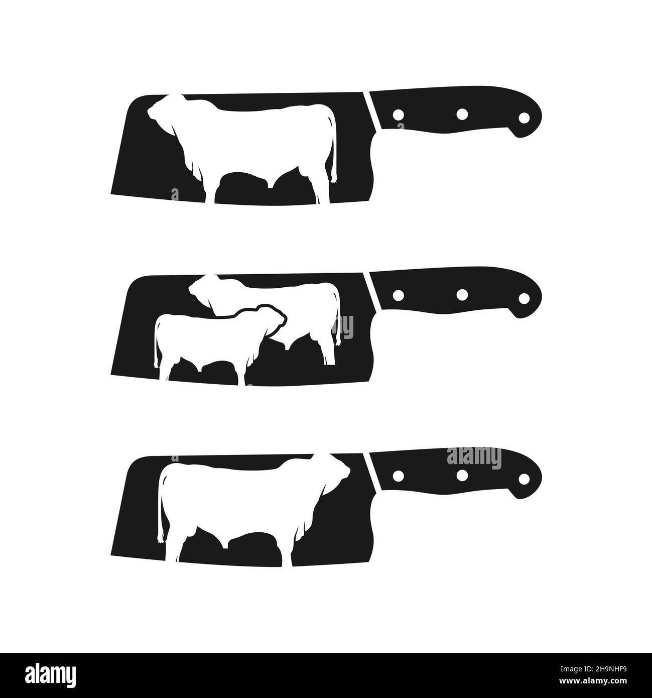 vintage farm logo and angus cattle cutting Stock Photo - Alamy