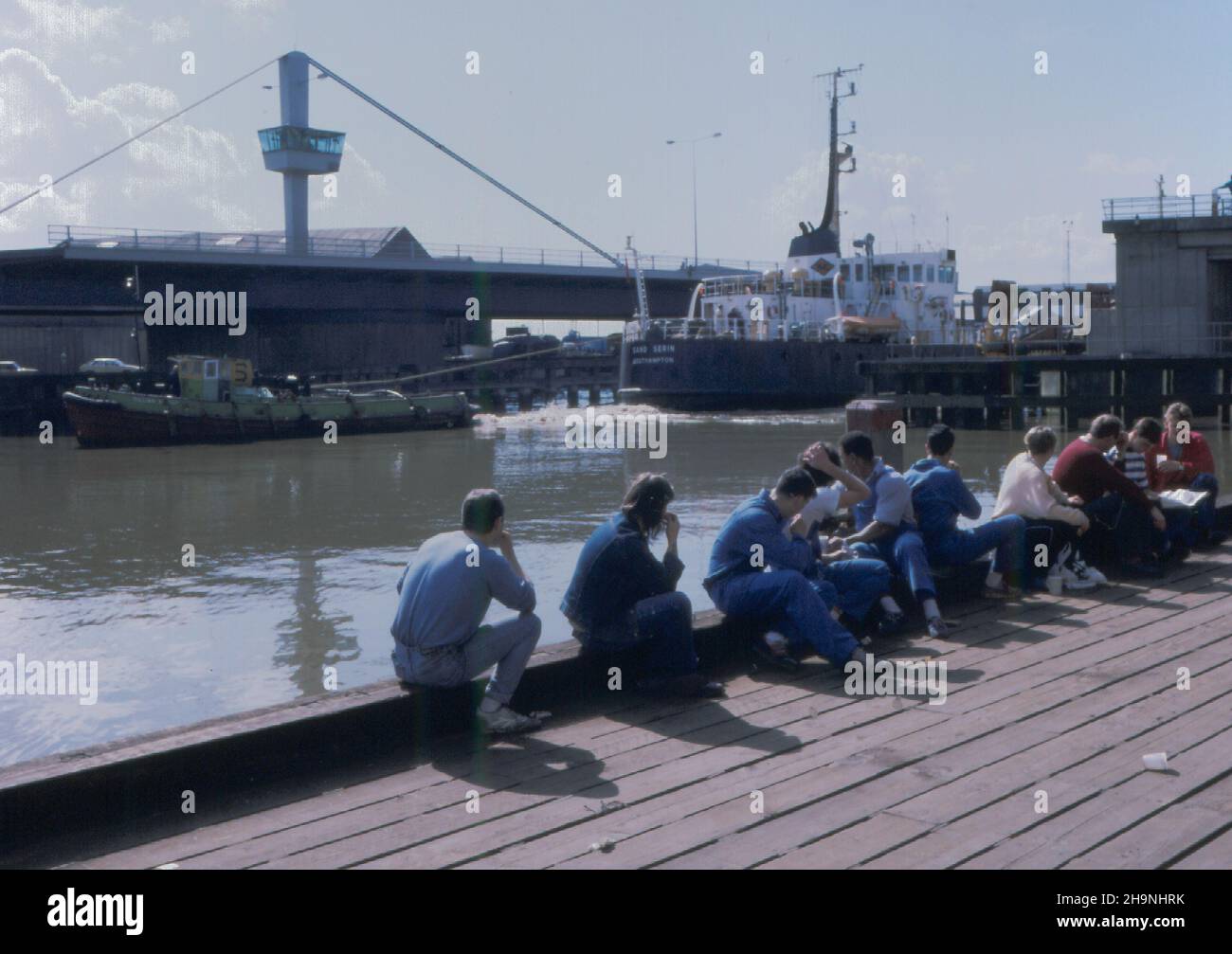 Dredger Sand Serin aided through Myton Bridge by tug Gillian Knight ...