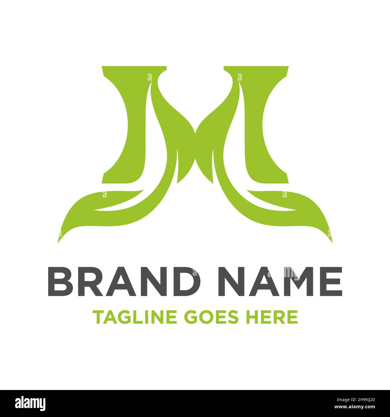 green leaf logo initials M your company Stock Photo - Alamy