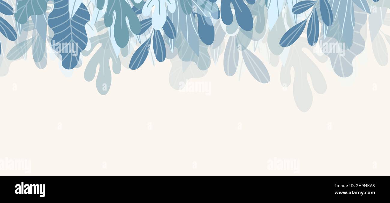 Floral web banner with drawn color exotic leaves. Nature concept design ...