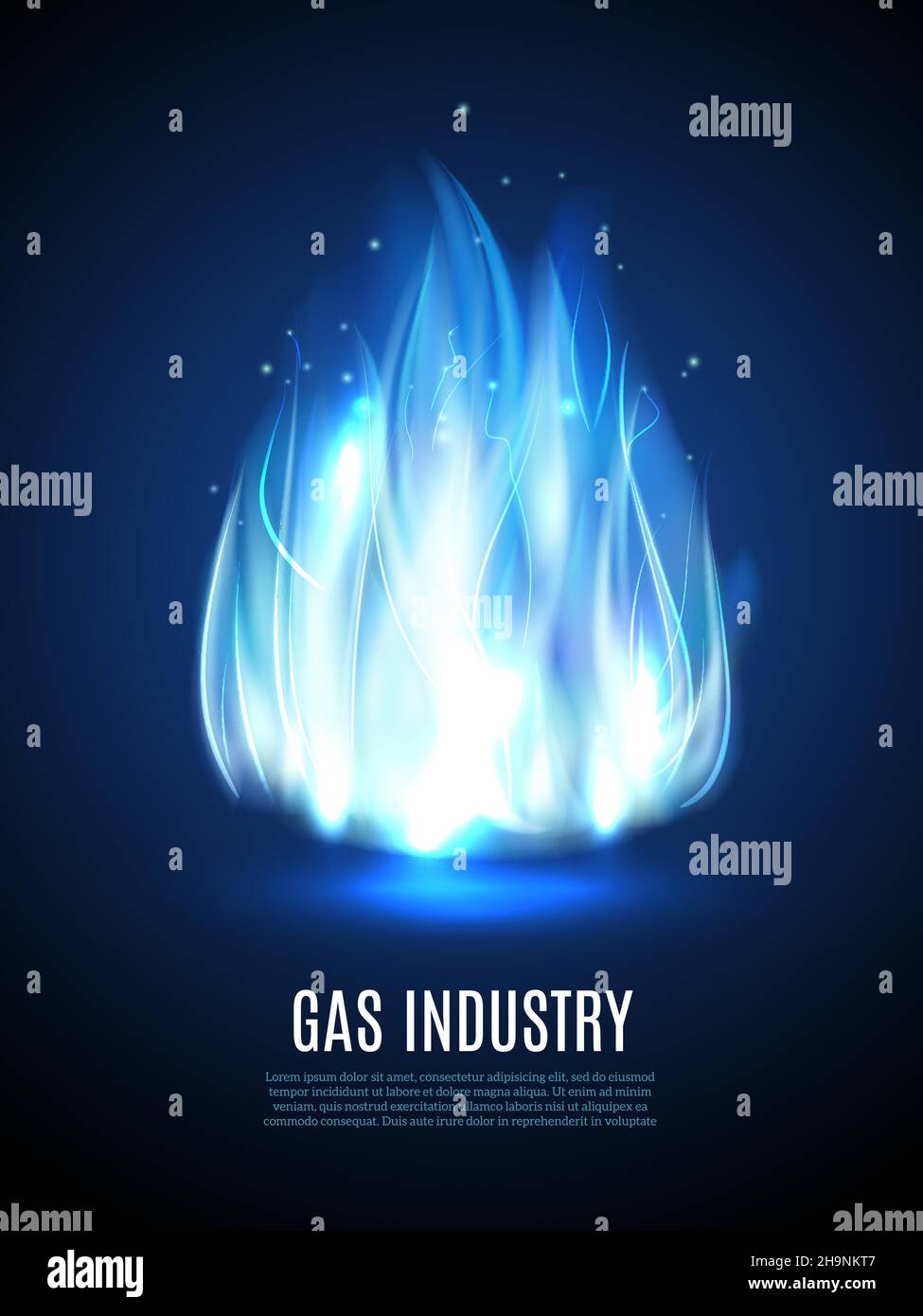 Blue fire flame on dark background with gas industry text vector ...