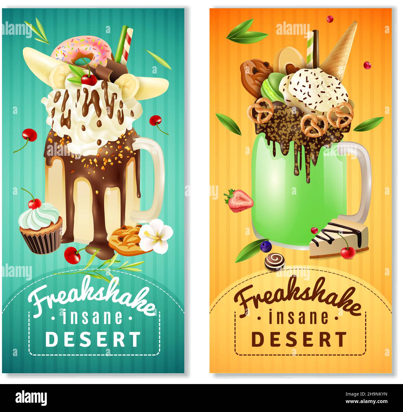 Extreme freakshake dessert 2 vertical cafe advertisement banners with ...