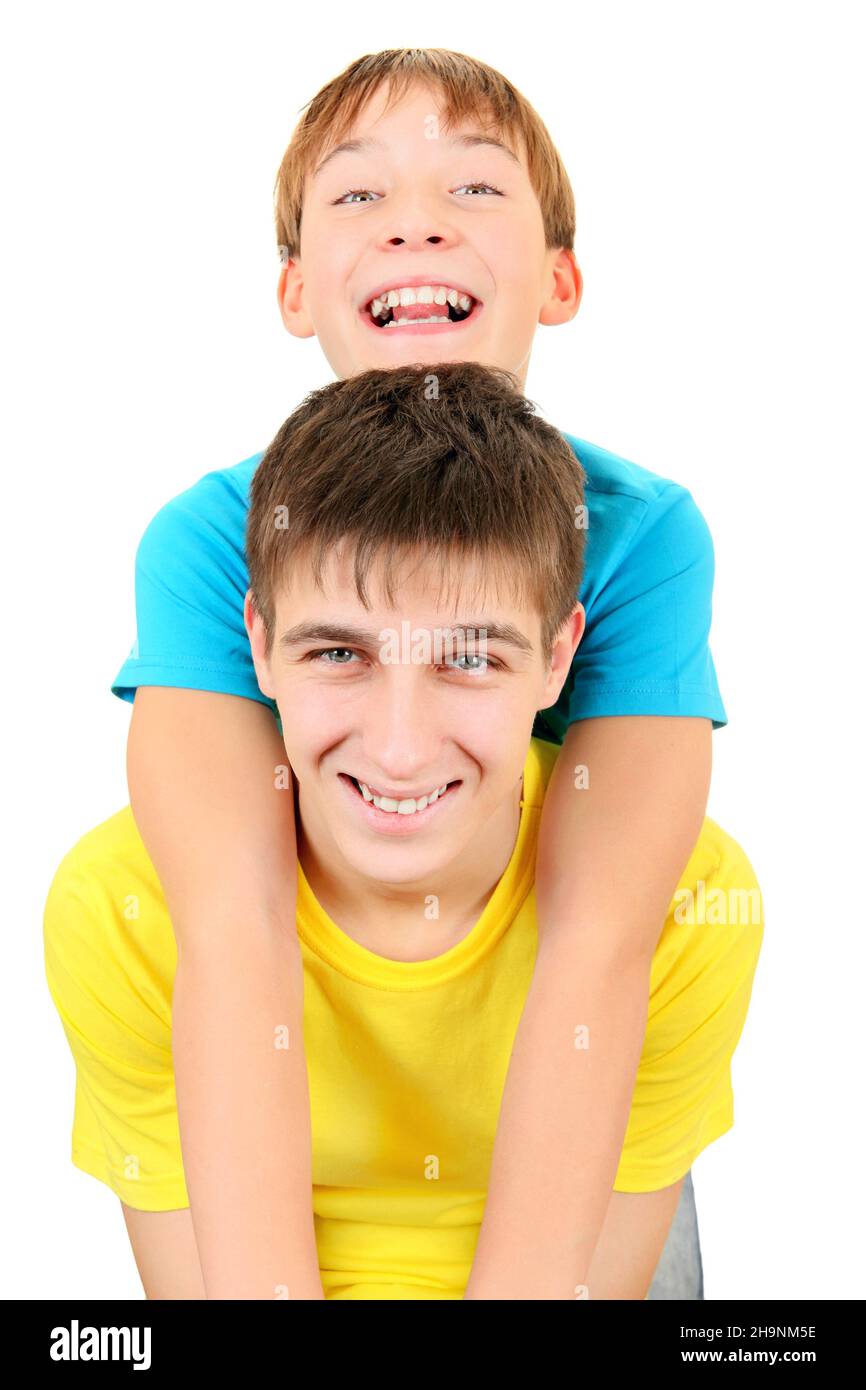 Happy Brothers Portrait on the White Background Stock Photo - Alamy