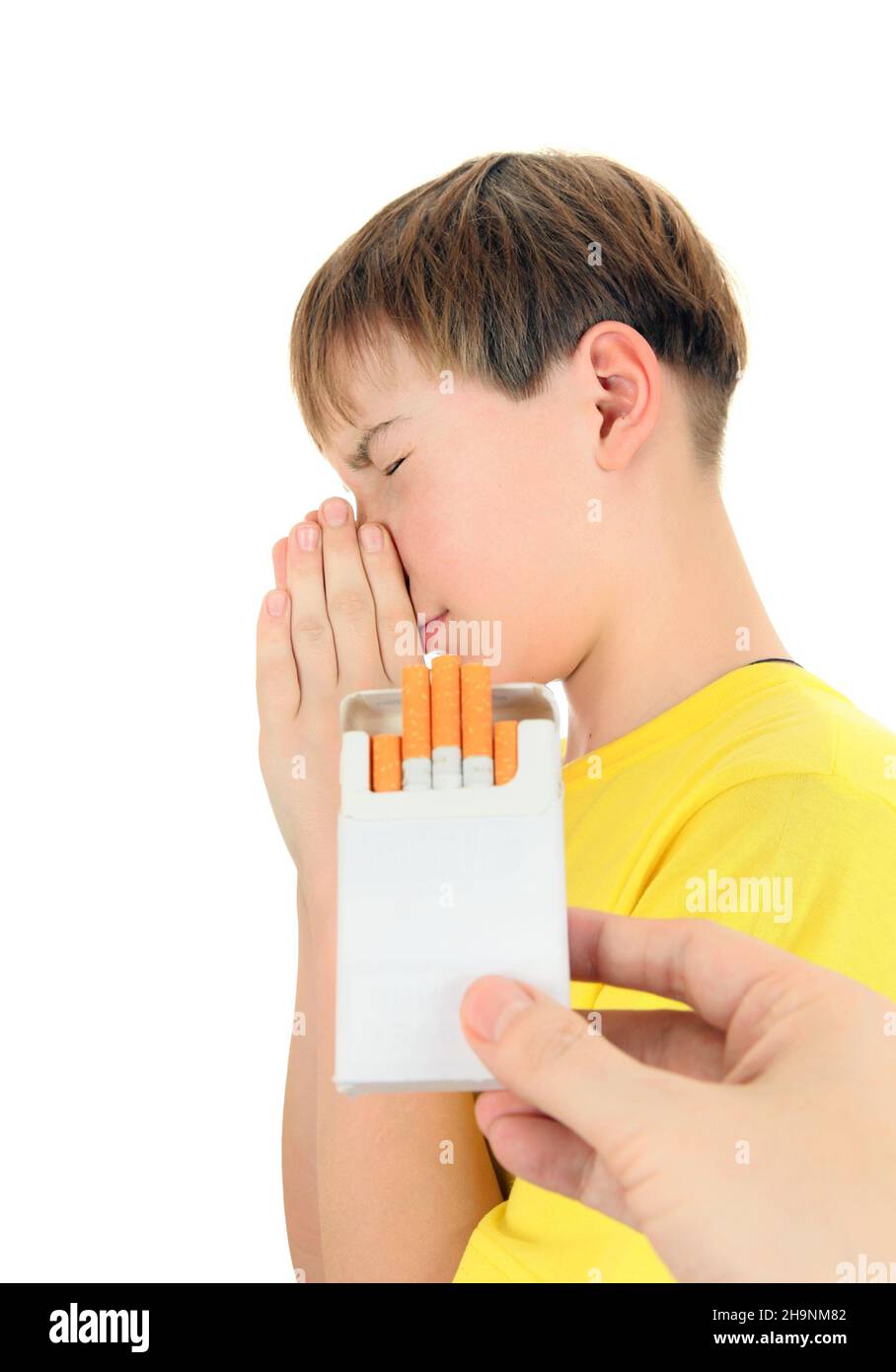 Kid refuses Cigarettes Isolated on the White Background Stock Photo - Alamy