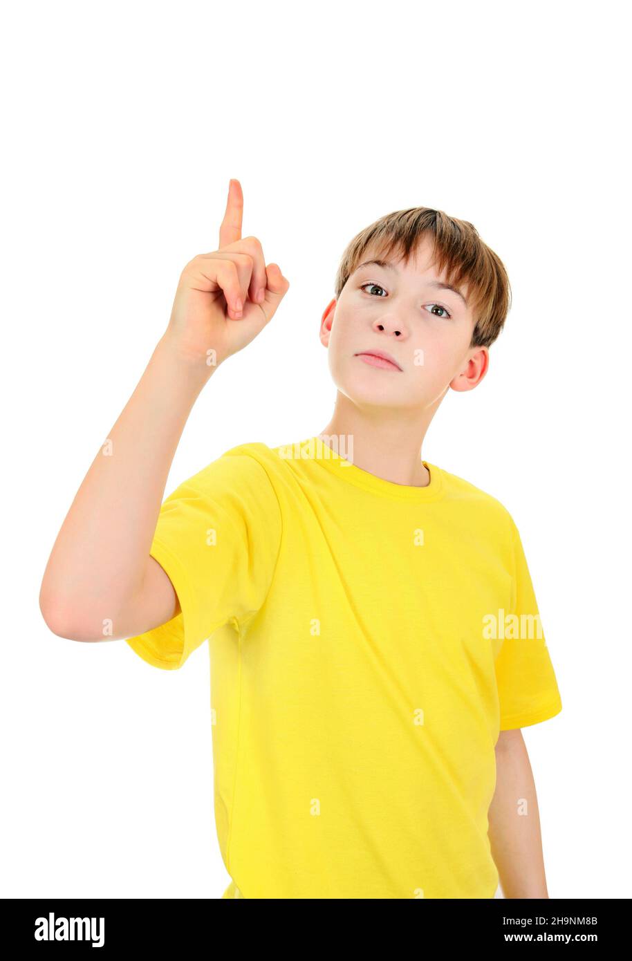 Kid pointing up Isolated on the White Background Stock Photo - Alamy