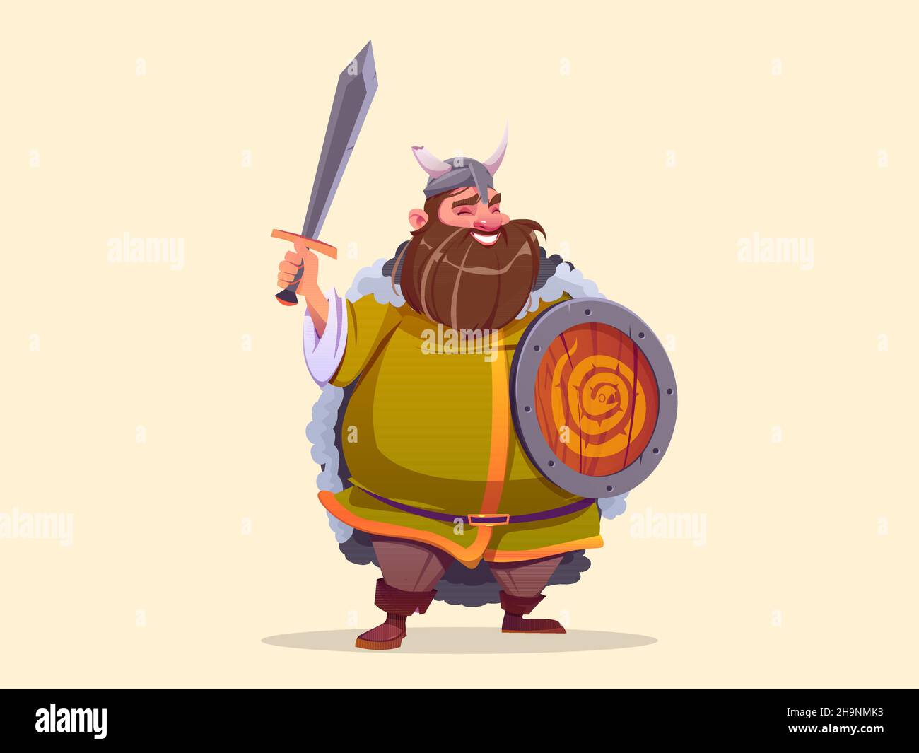 Viking character, ancient scandinavian warrior with sword and wooden ...