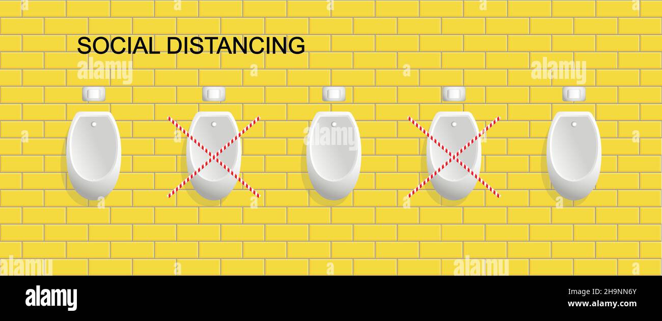 Signal tape on urinals - observance of social distance. Coronavirus ...