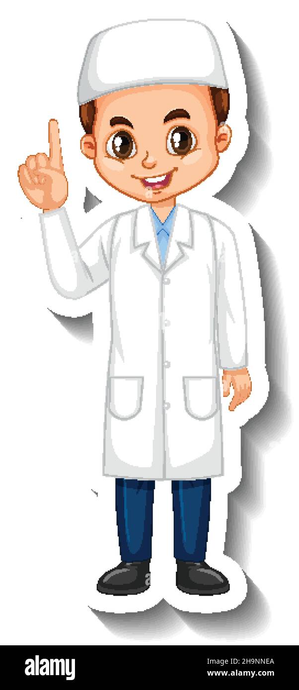 Muslim scientist boy cartoon character sticker illustration Stock ...