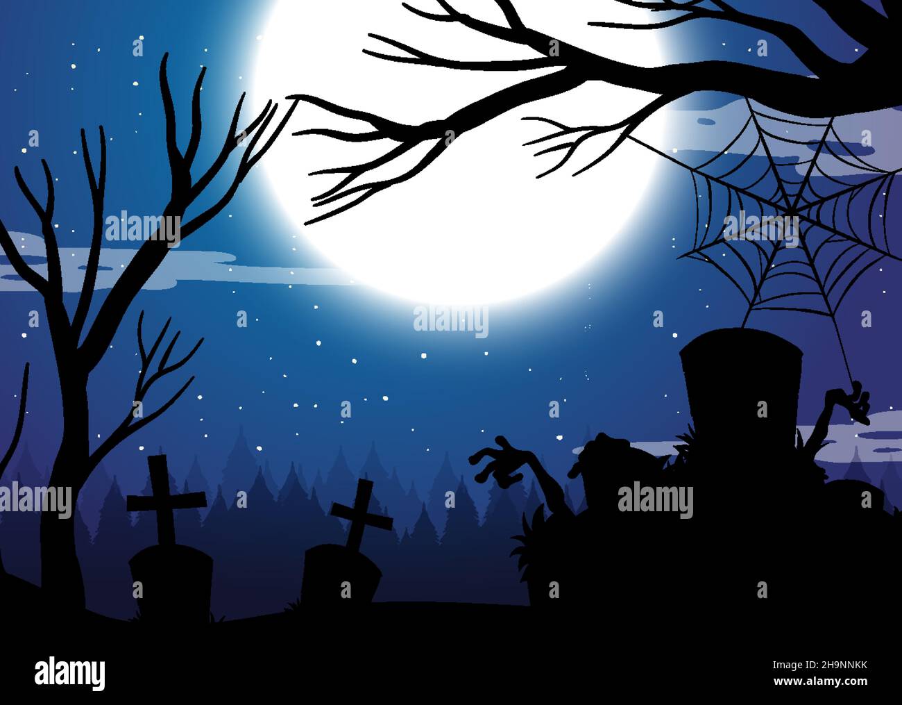 Spooky forest background with full moon illustration Stock Vector Image ...