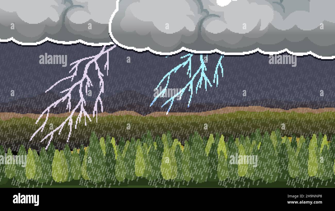 Thumbnail design with raining and lightning in nature landscape ...