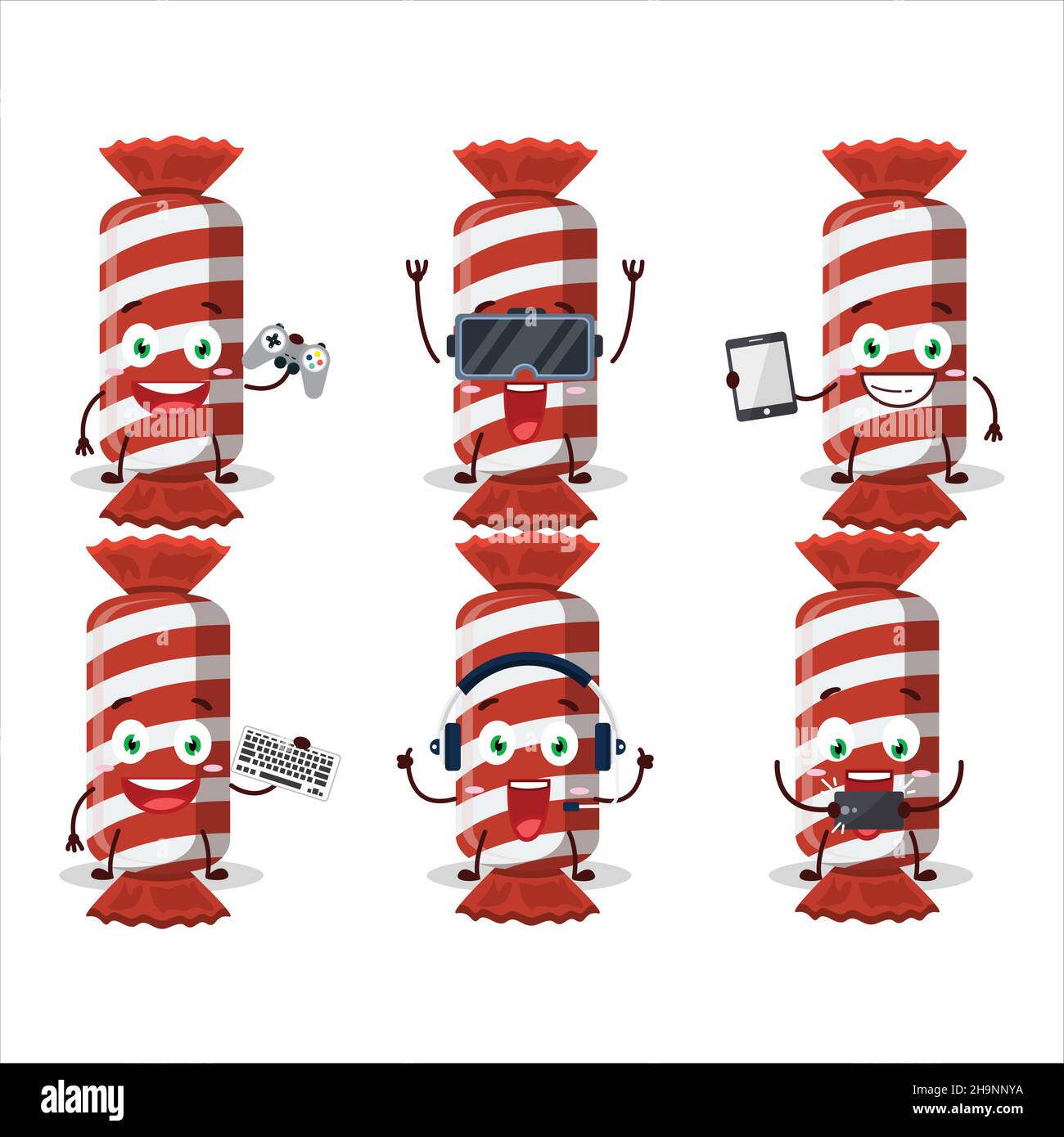 Red long candy package cartoon character are playing games with various ...