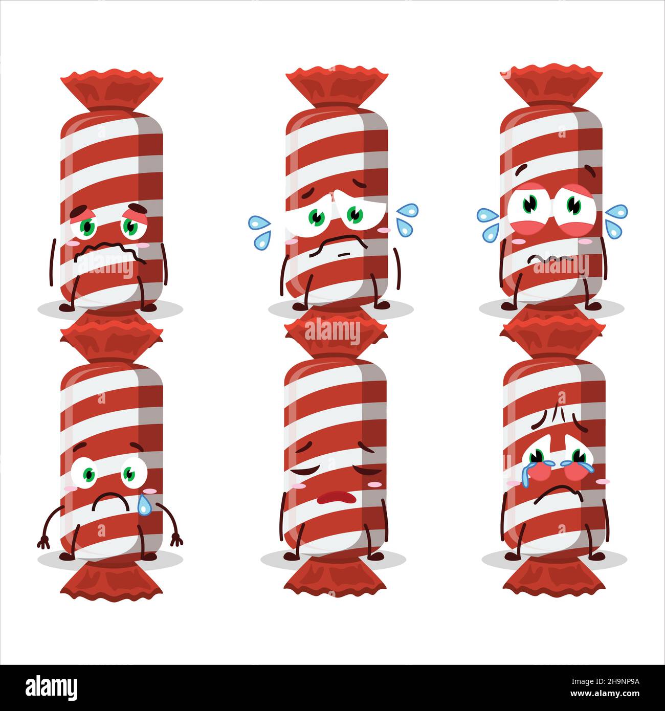 Red long candy package cartoon character with sad expression. Vector ...