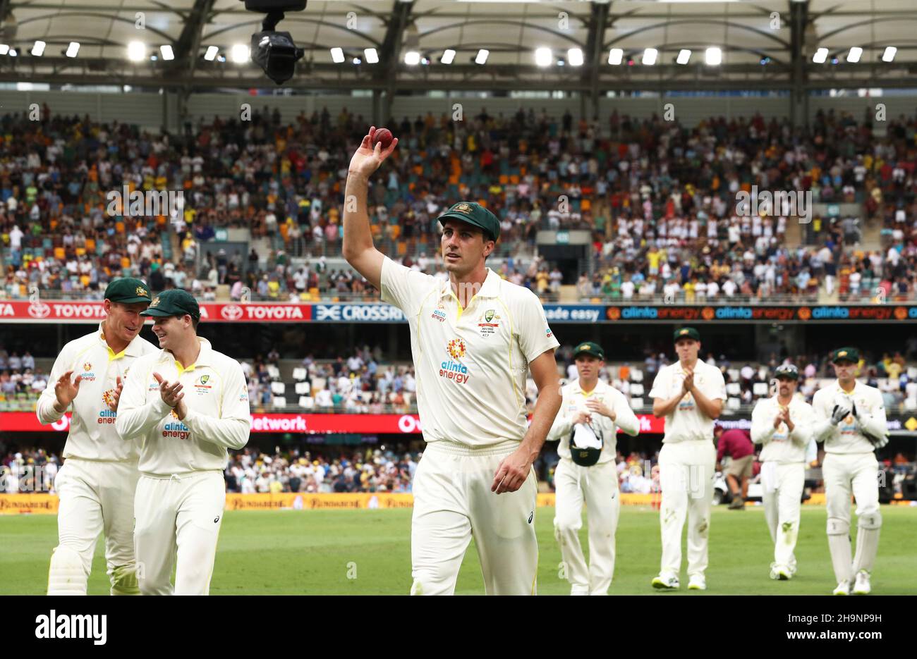 Australia's Pat Cummins salutes the crowd during day one of the first ...