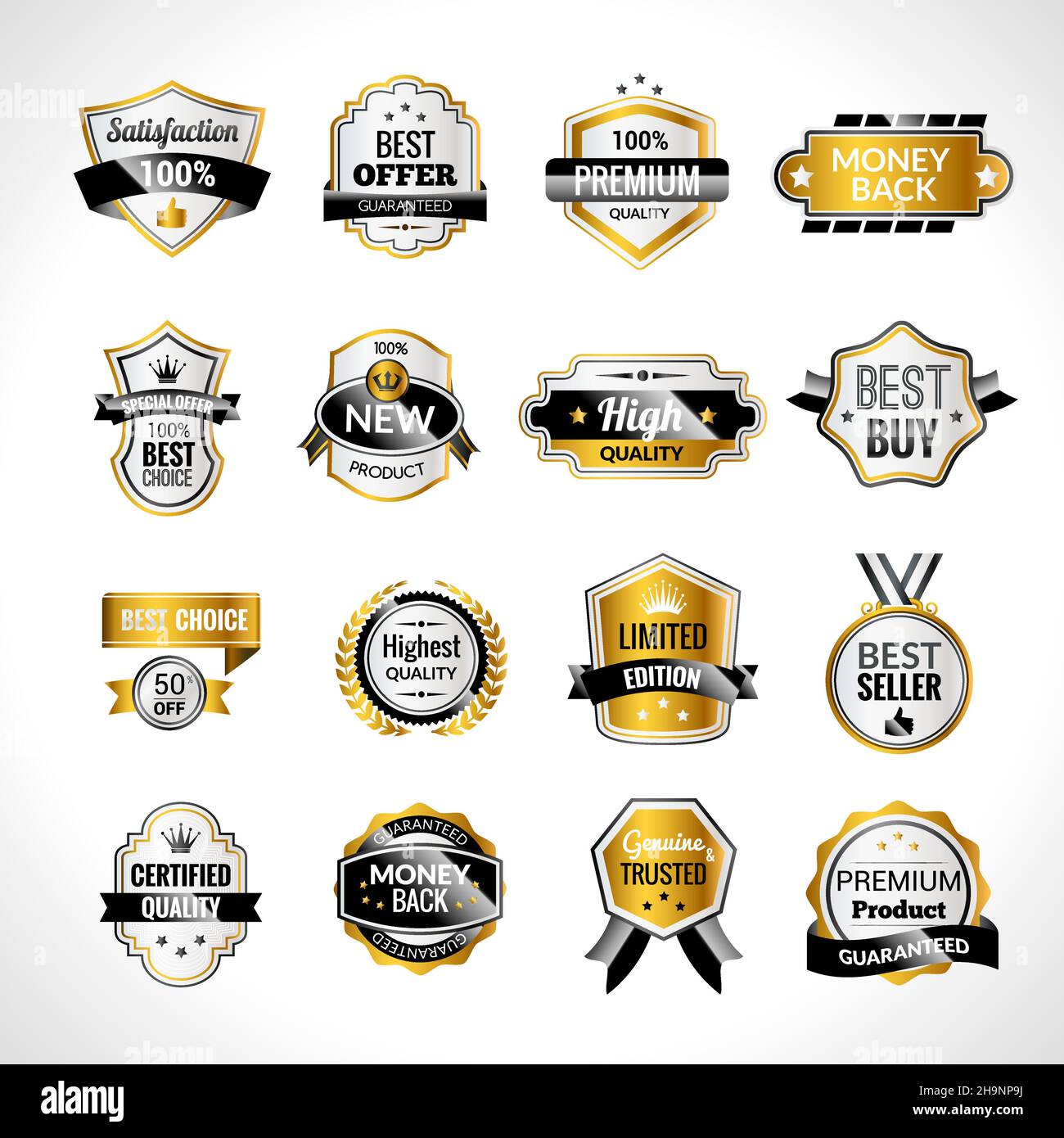 Luxury product sale labels gold and black set isolated vector ...