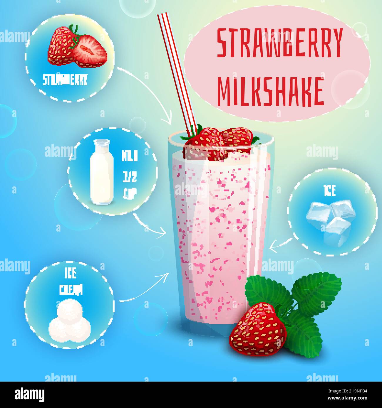 Delicious strawberry milkshake smoothie recipe graphic presentation ...
