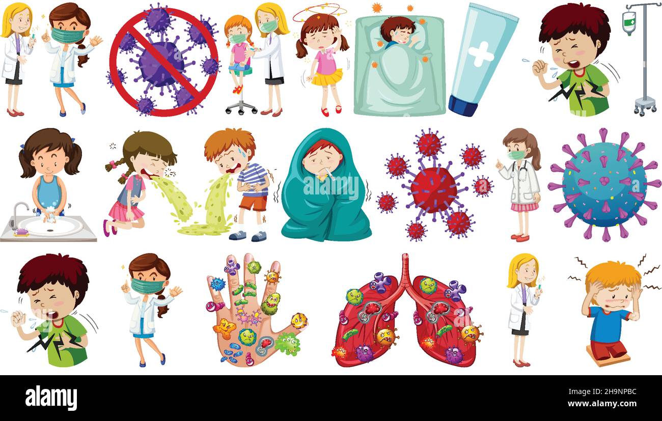 Set of sick people with different syptoms illustration Stock Vector ...