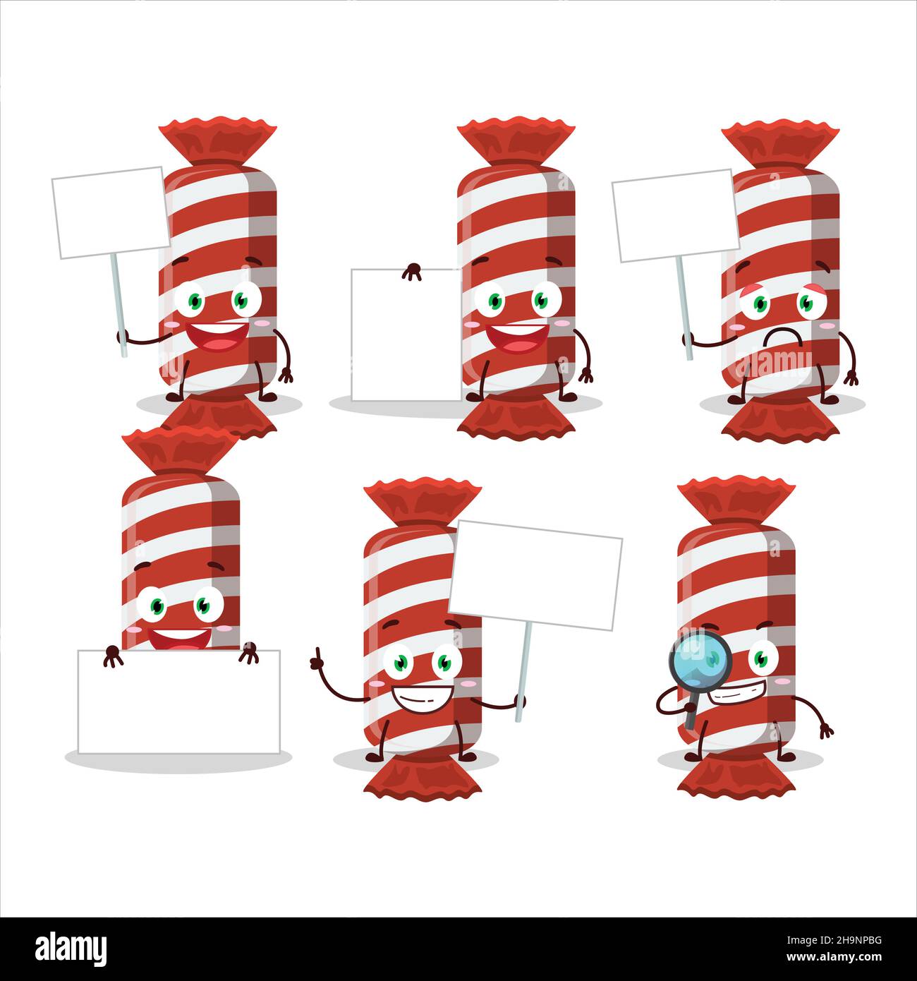 Red long candy package cartoon character bring information board ...