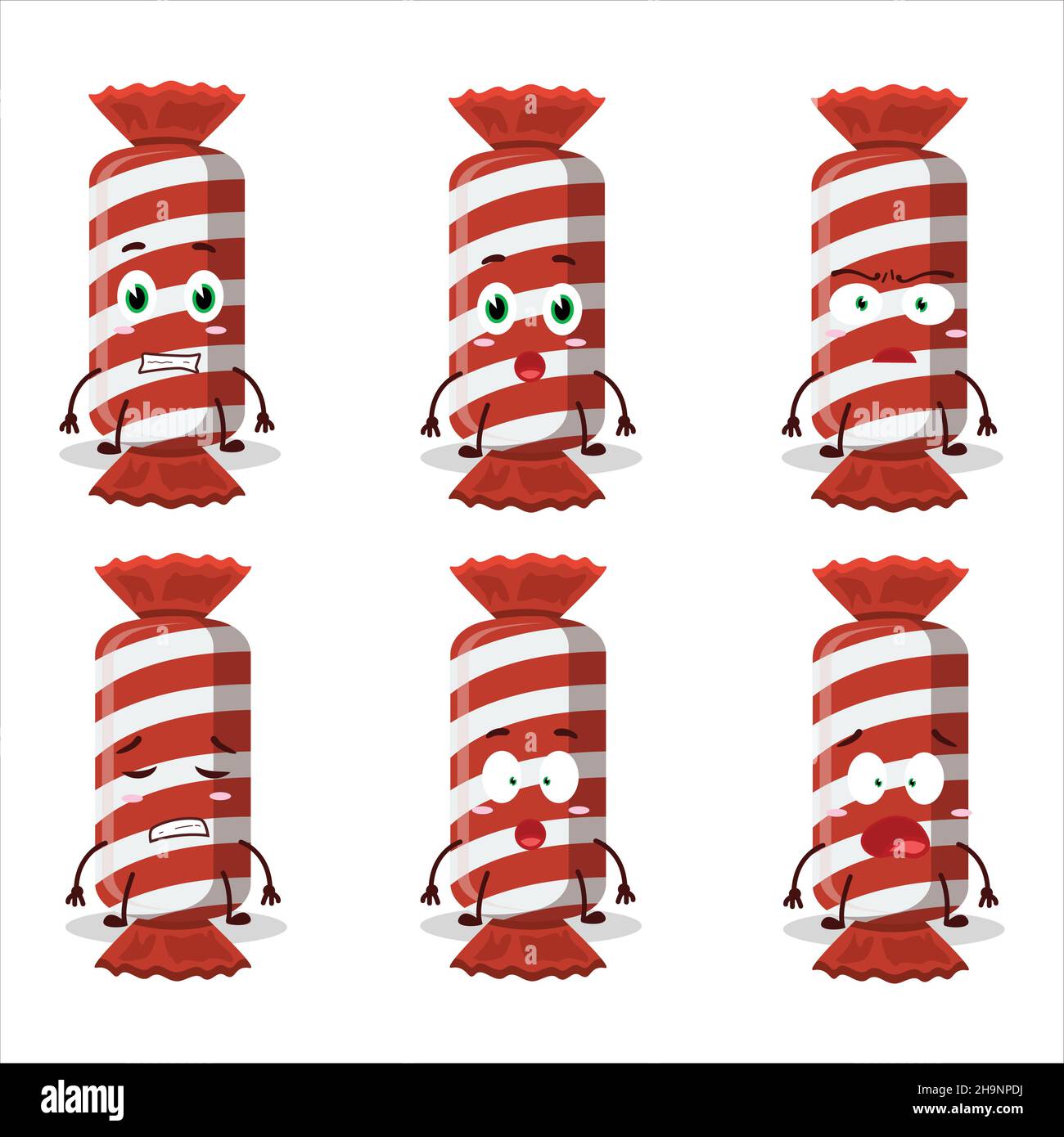 Character cartoon of red long candy package with scared expression ...