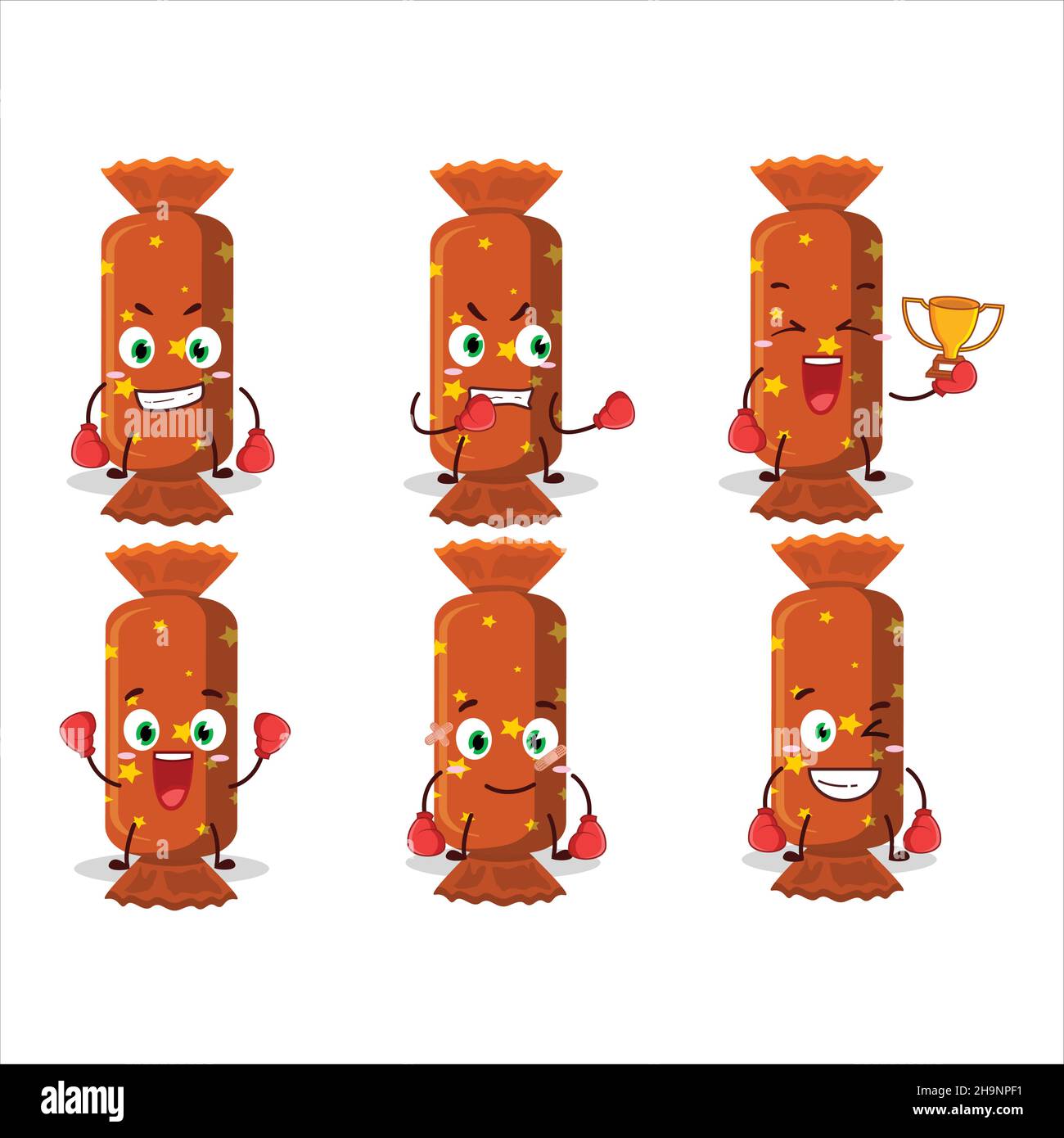 A sporty orange long candy package boxing athlete cartoon mascot design ...