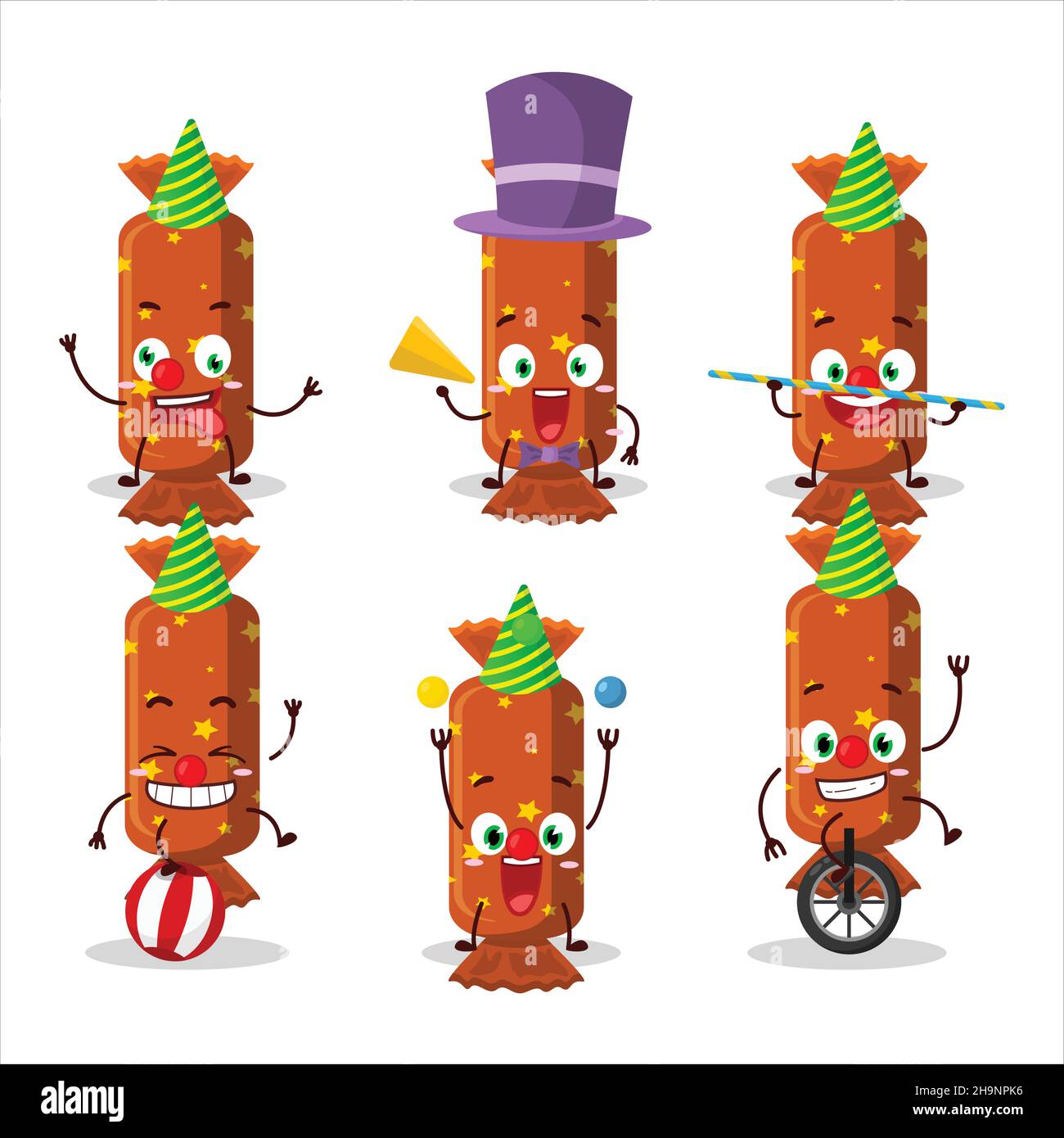 Cartoon character of orange long candy package with various circus ...