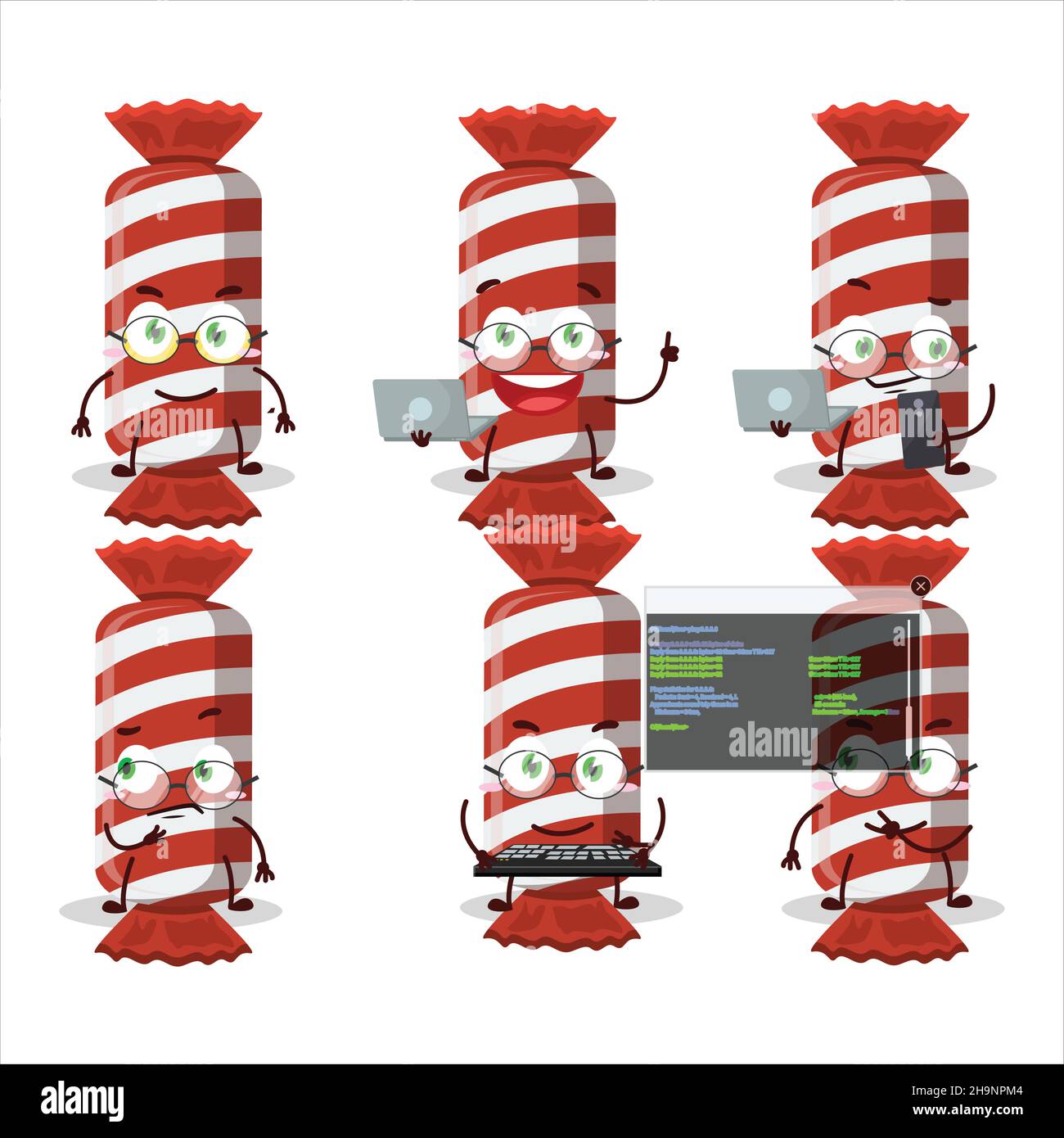 red long candy package Programmer cute cartoon character with. Vector ...