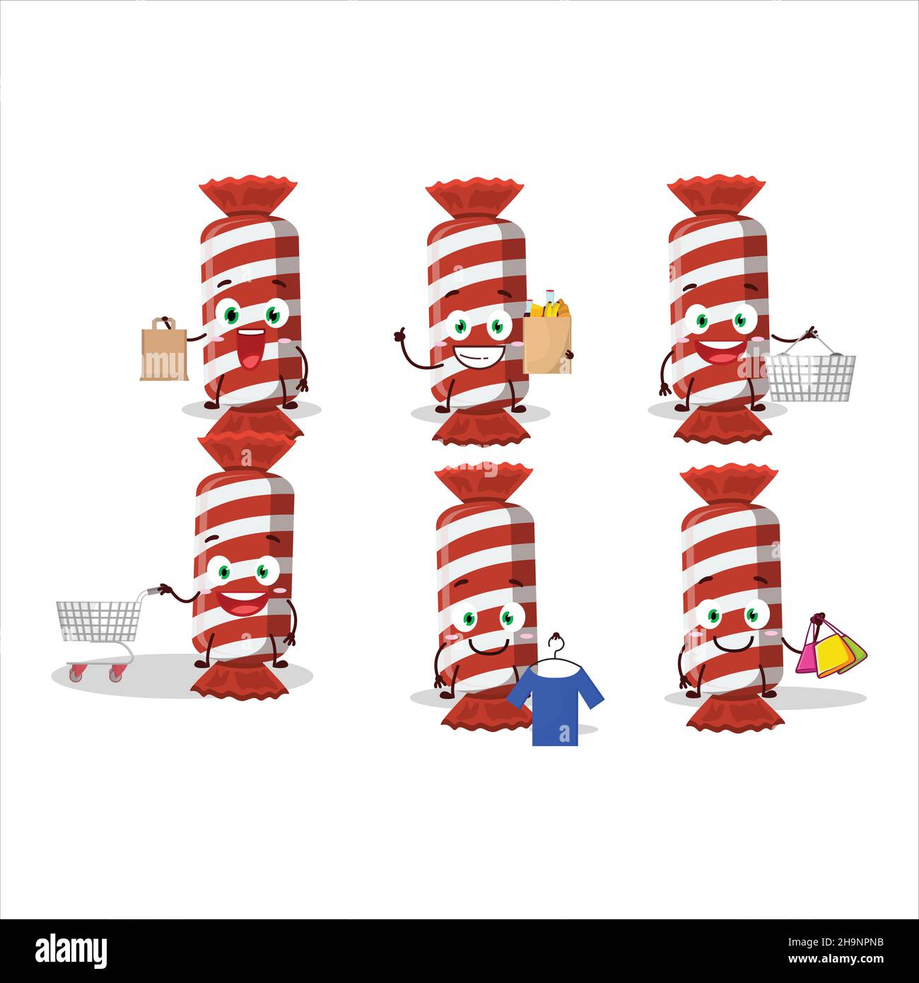 A Rich red long candy package mascot design style going shopping ...