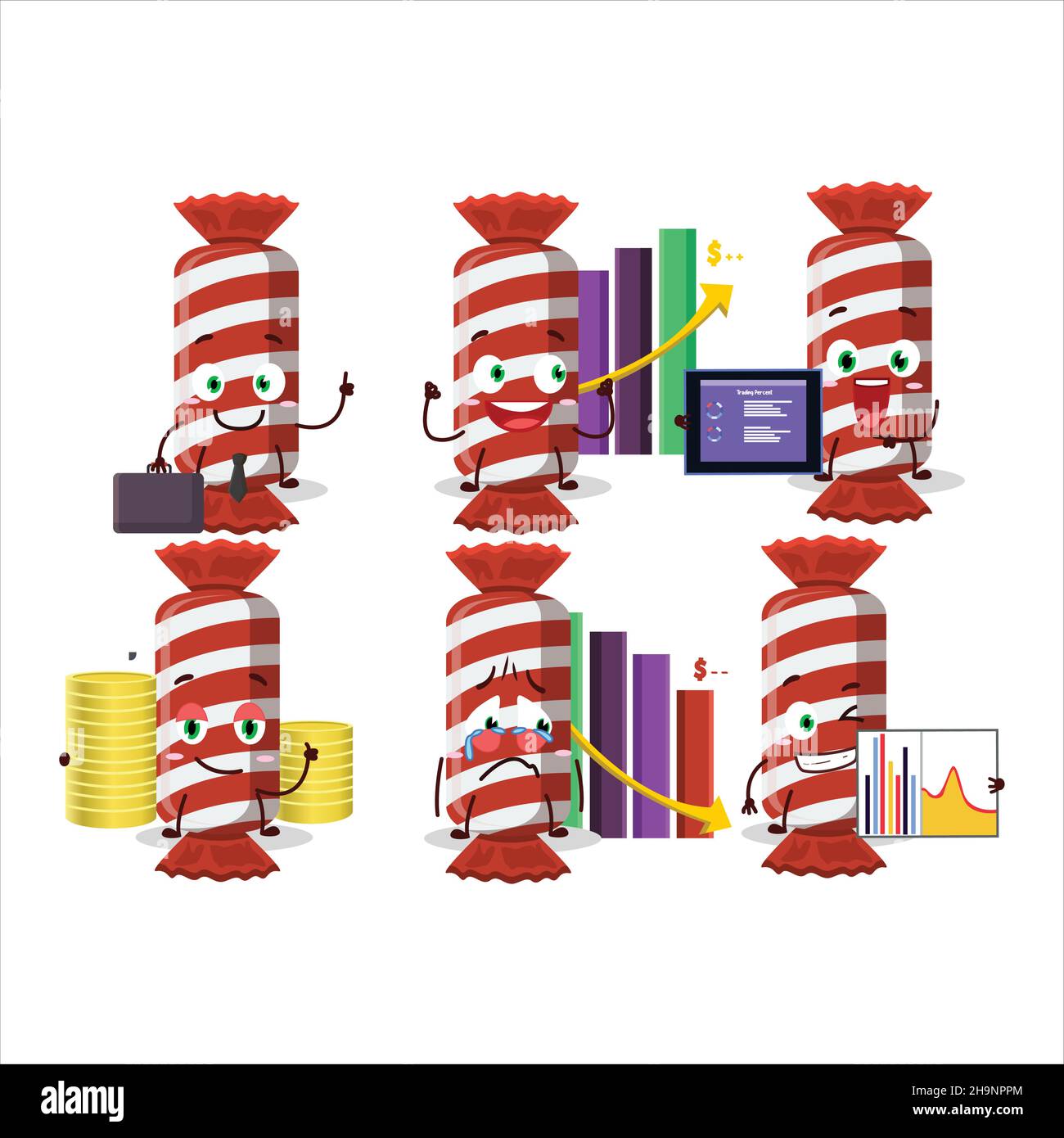 Red long candy package character designs as a trader investment mascot ...