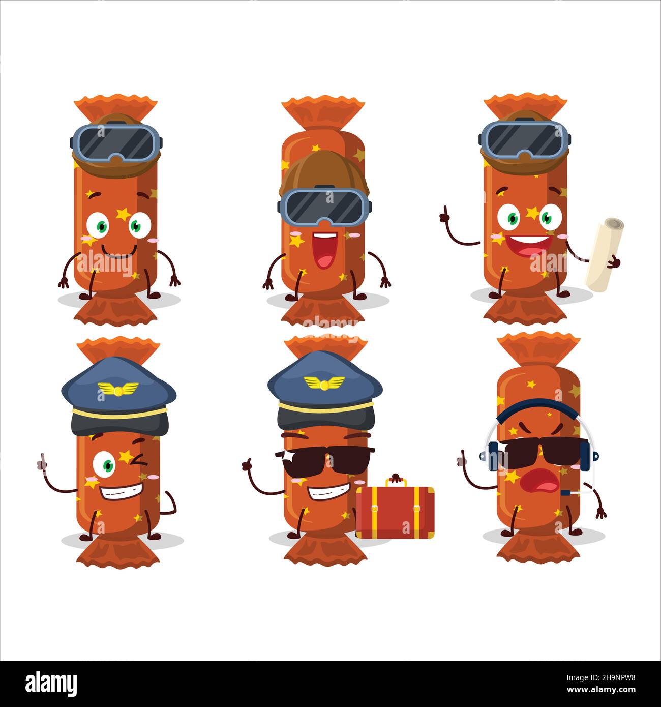 Pilot cartoon mascot orange long candy package with glasses. Vector ...