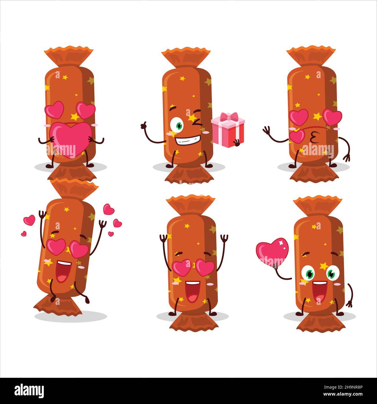 Orange long candy package cartoon character with love cute emoticon ...