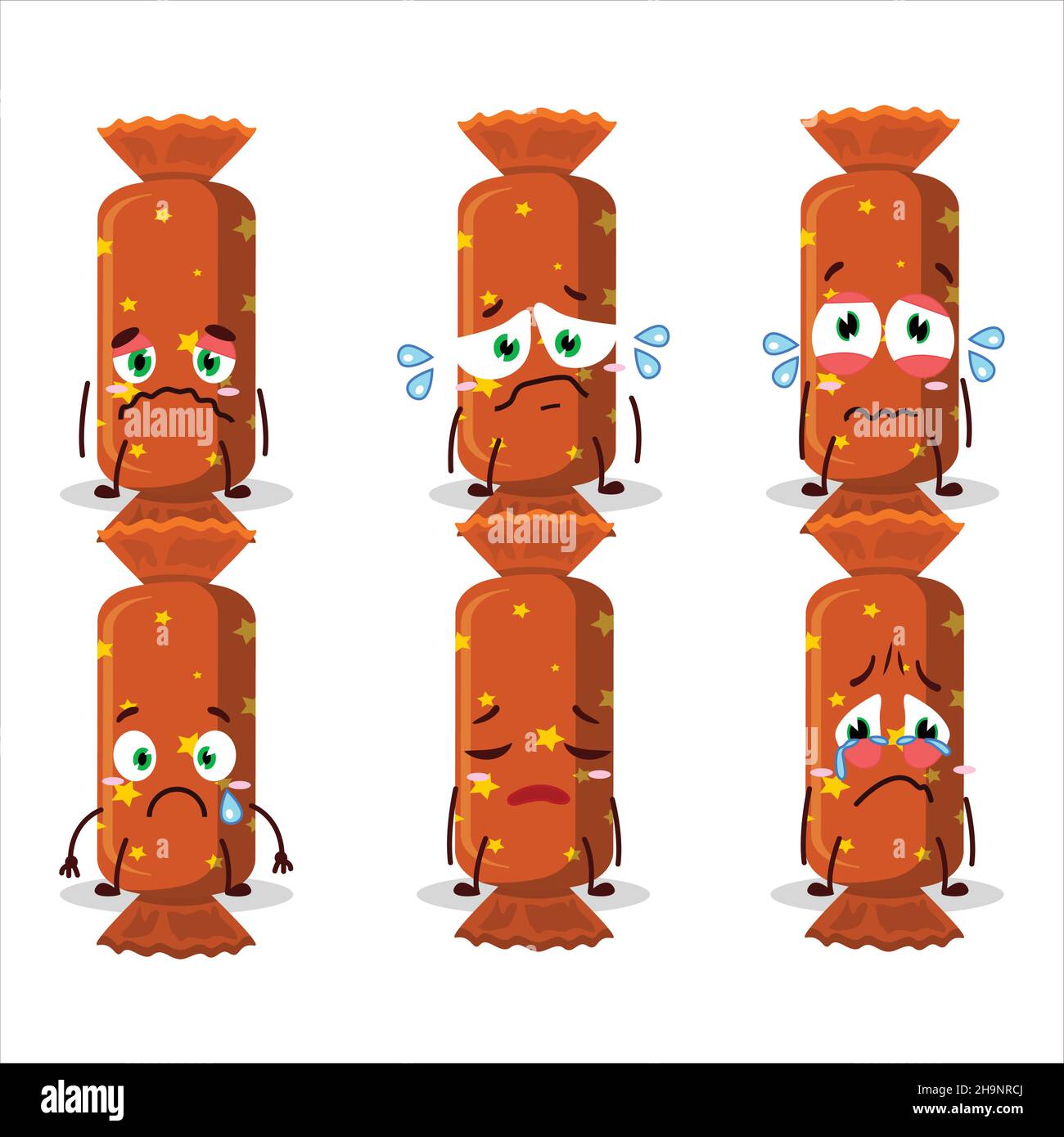 Orange long candy package cartoon character with sad expression. Vector ...
