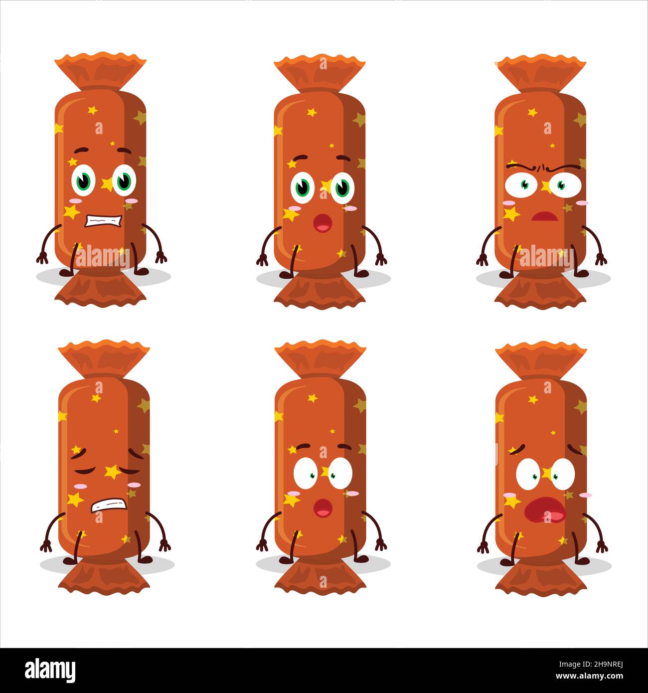 Character cartoon of orange long candy package with scared expression ...
