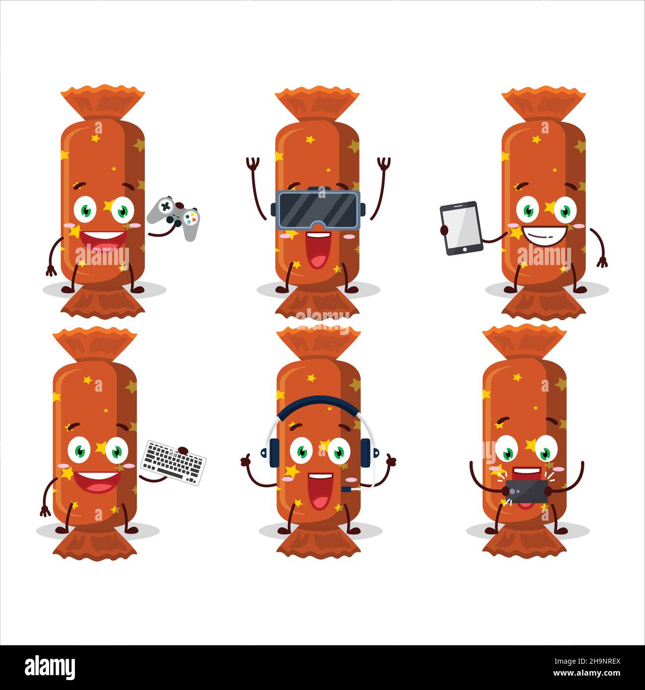 Orange long candy package cartoon character are playing games with ...