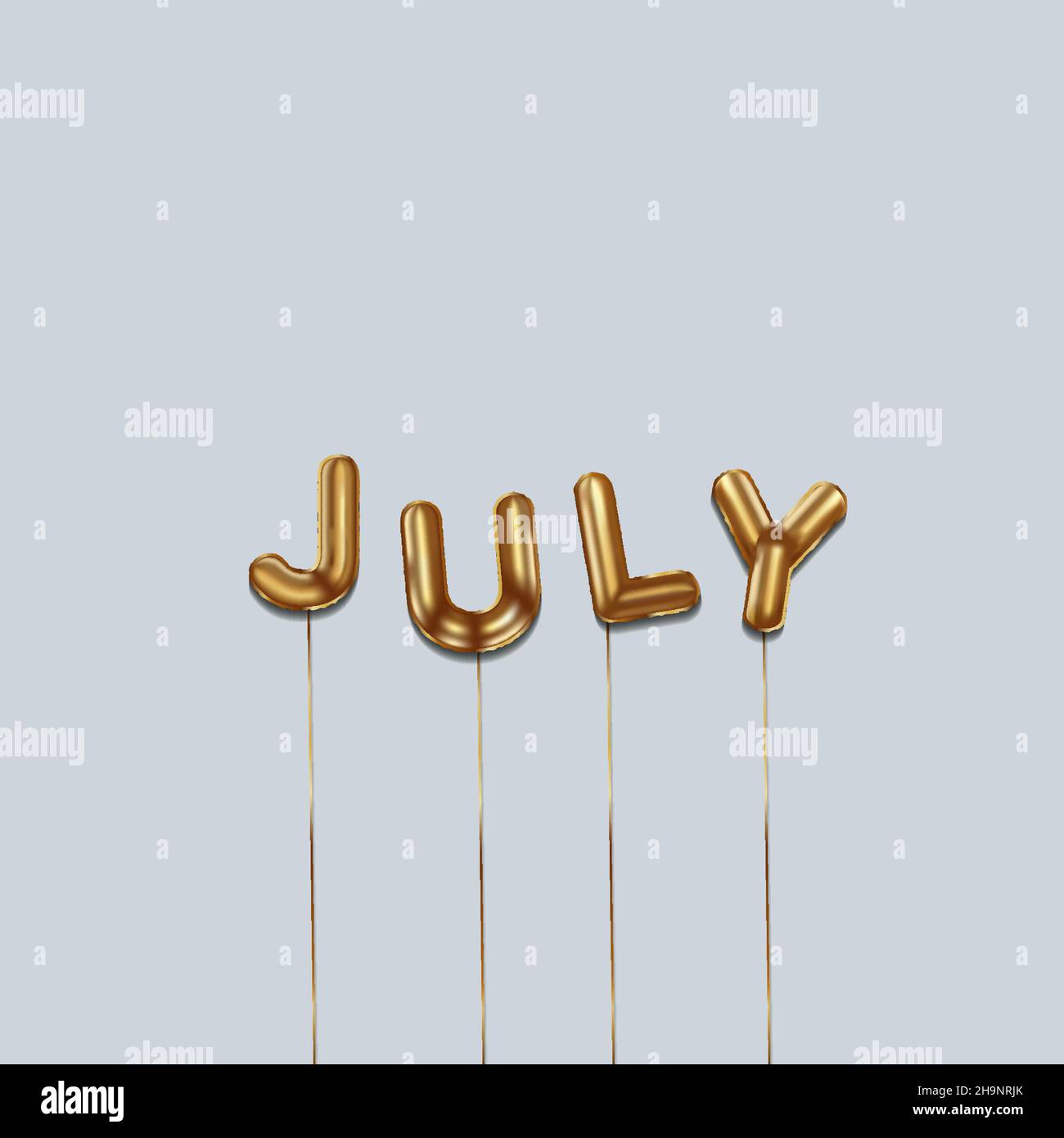 July written with foil gold balloons. july lettering with realistic ...