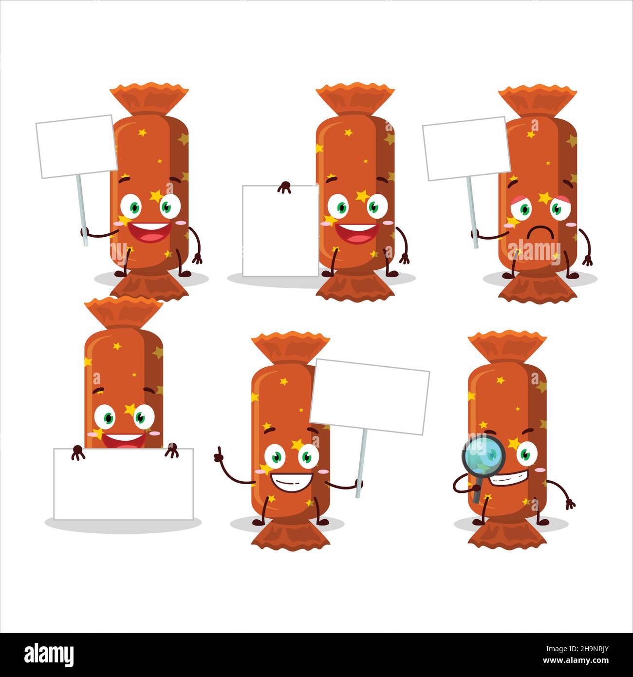 Orange long candy package cartoon character bring information board ...