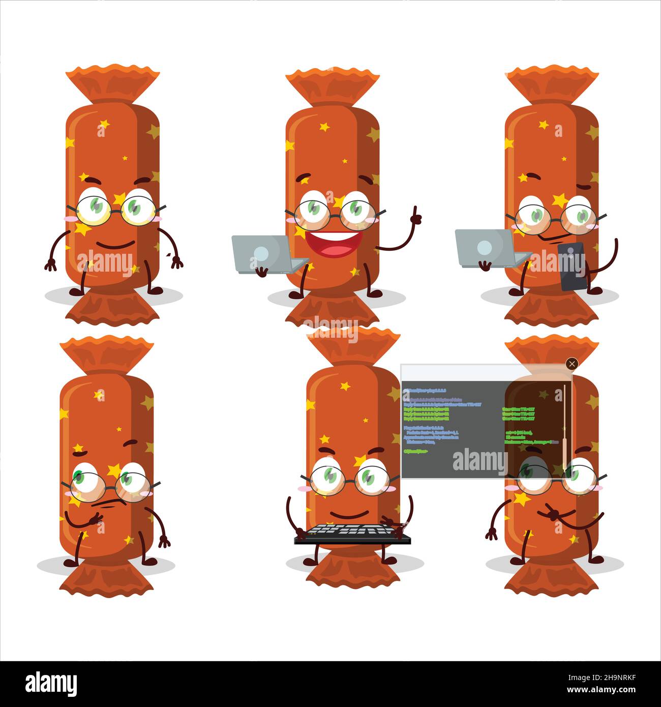 Orange long candy package Programmer cute cartoon character with ...