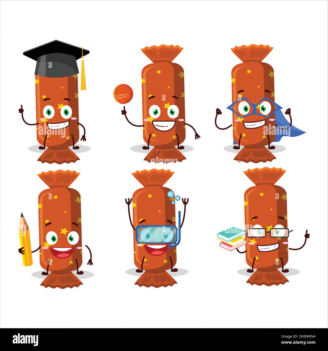 School student of orange long candy package cartoon character with ...