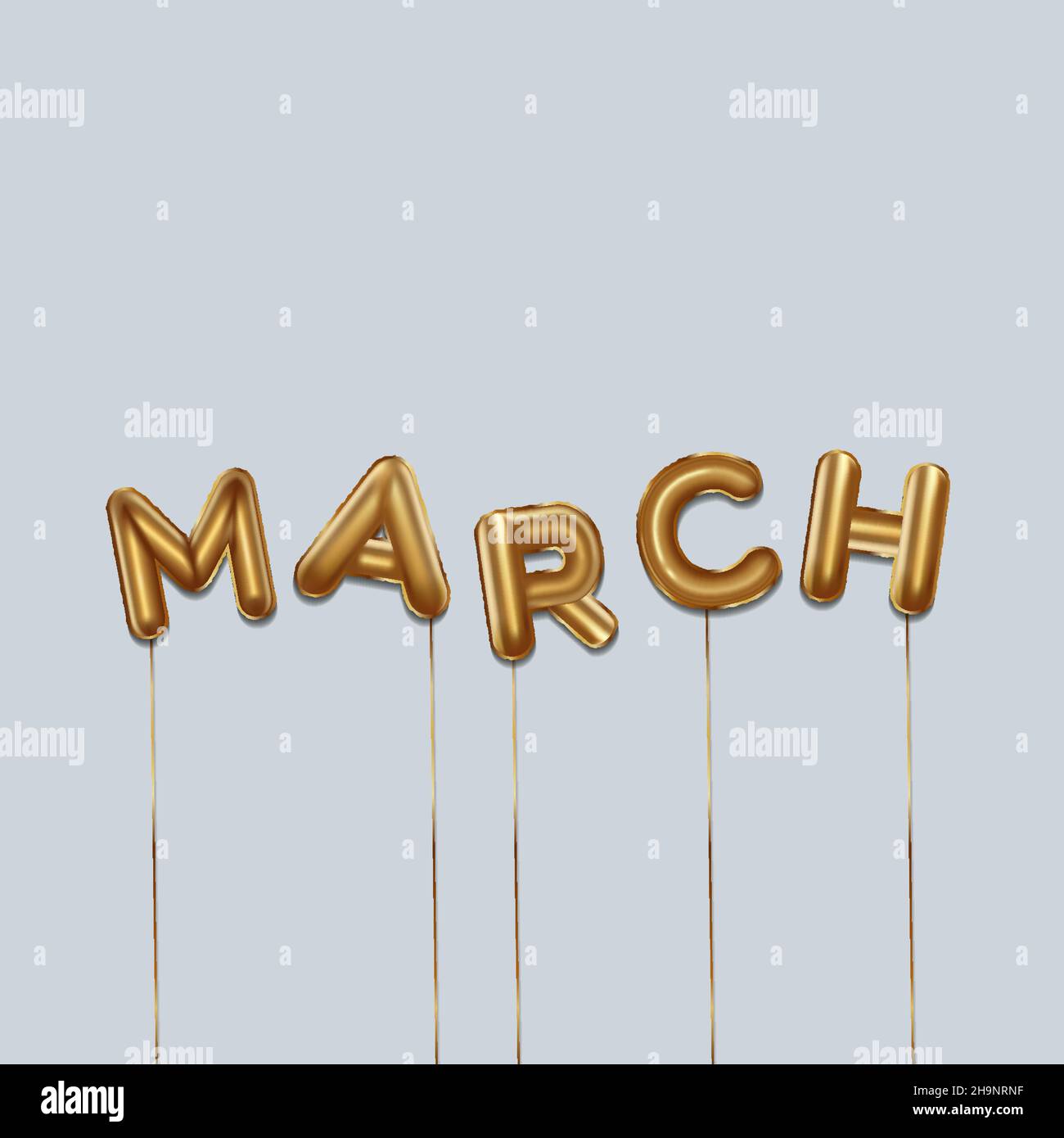 March written with foil gold balloons. March lettering with realistic ...
