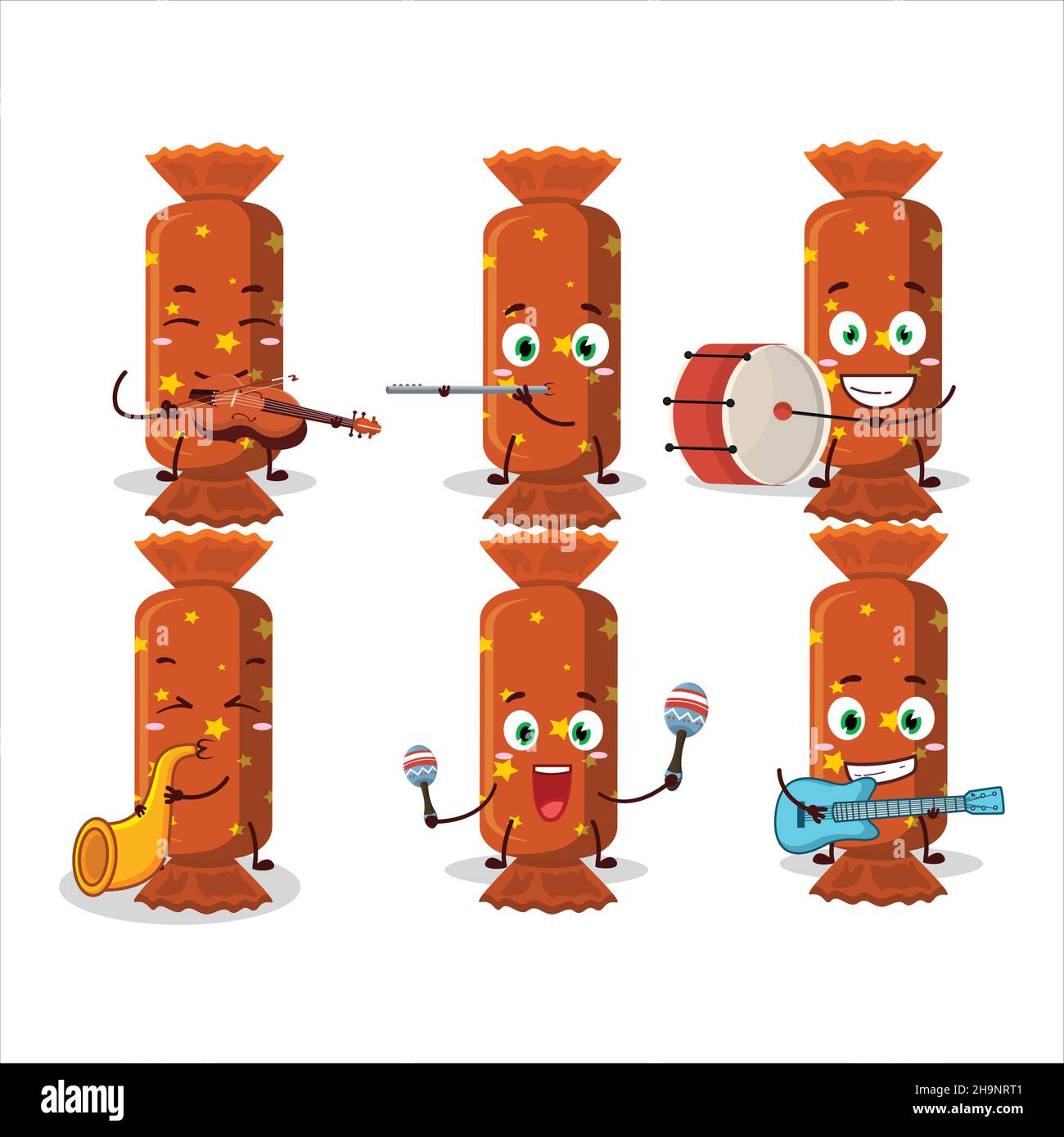 Cartoon character of orange long candy package playing some musical ...