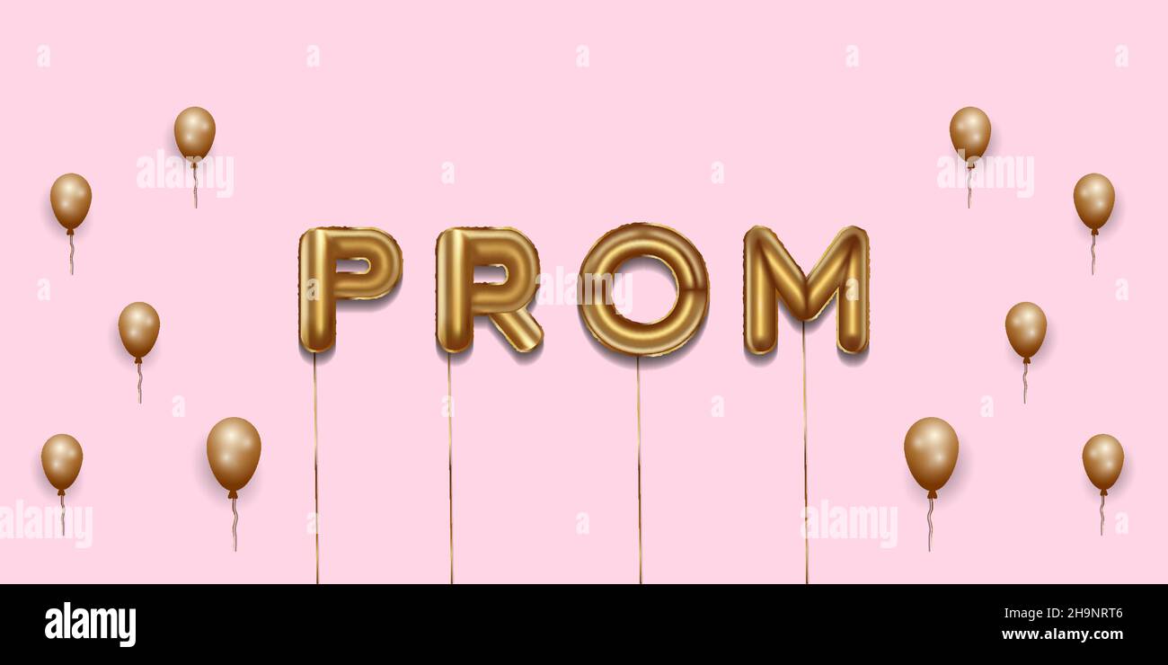 prom written with foil gold balloons. prom lettering with realistic ...