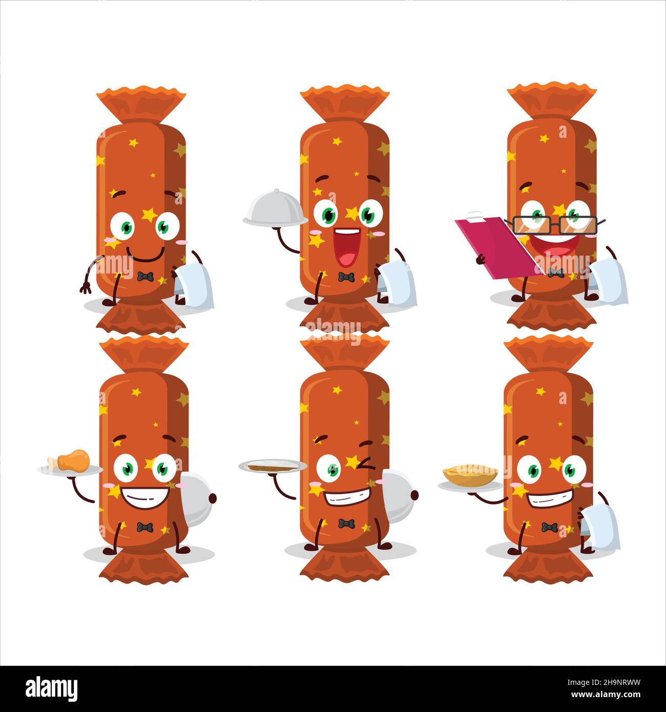happy orange long candy package waiter cartoon character holding a ...