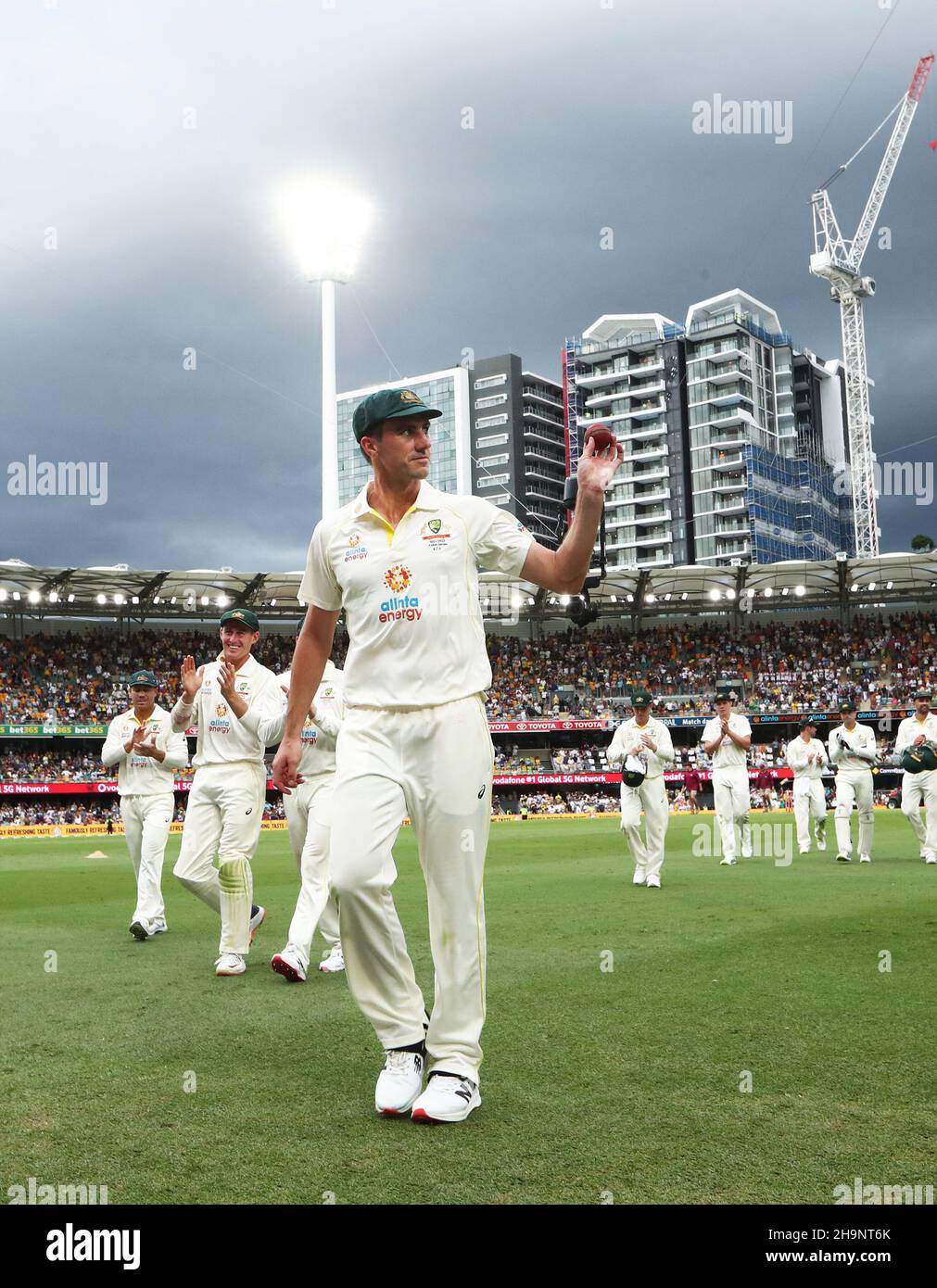 Australia's Pat Cummins salutes the crowd after taking 5 wickets during ...
