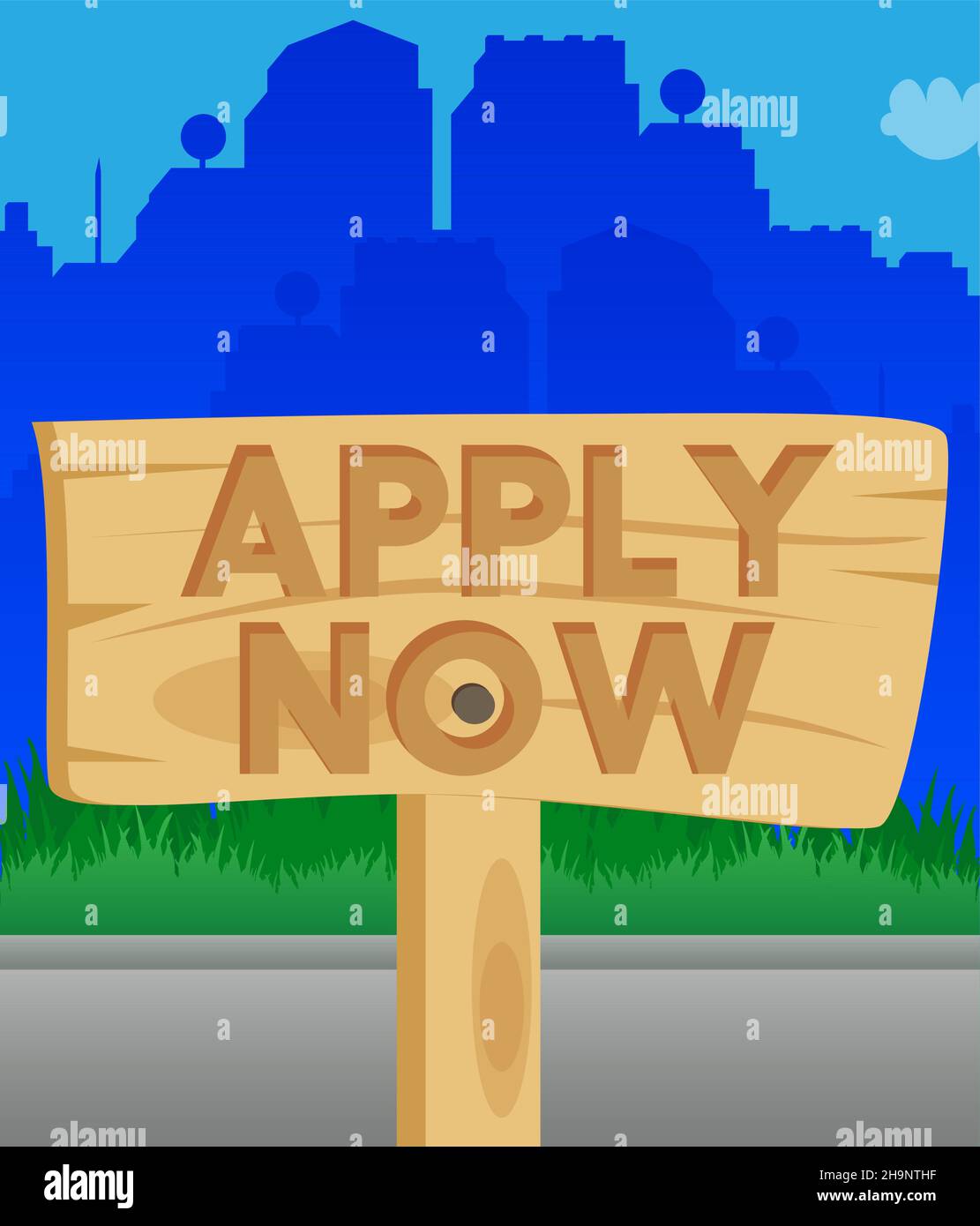 Apply now text on Wooden sign. Cartoon vector illustration. Jobs, job ...