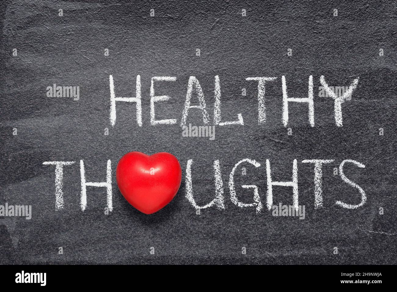 healthy thoughts phrase written on chalkboard with red heart symbol ...