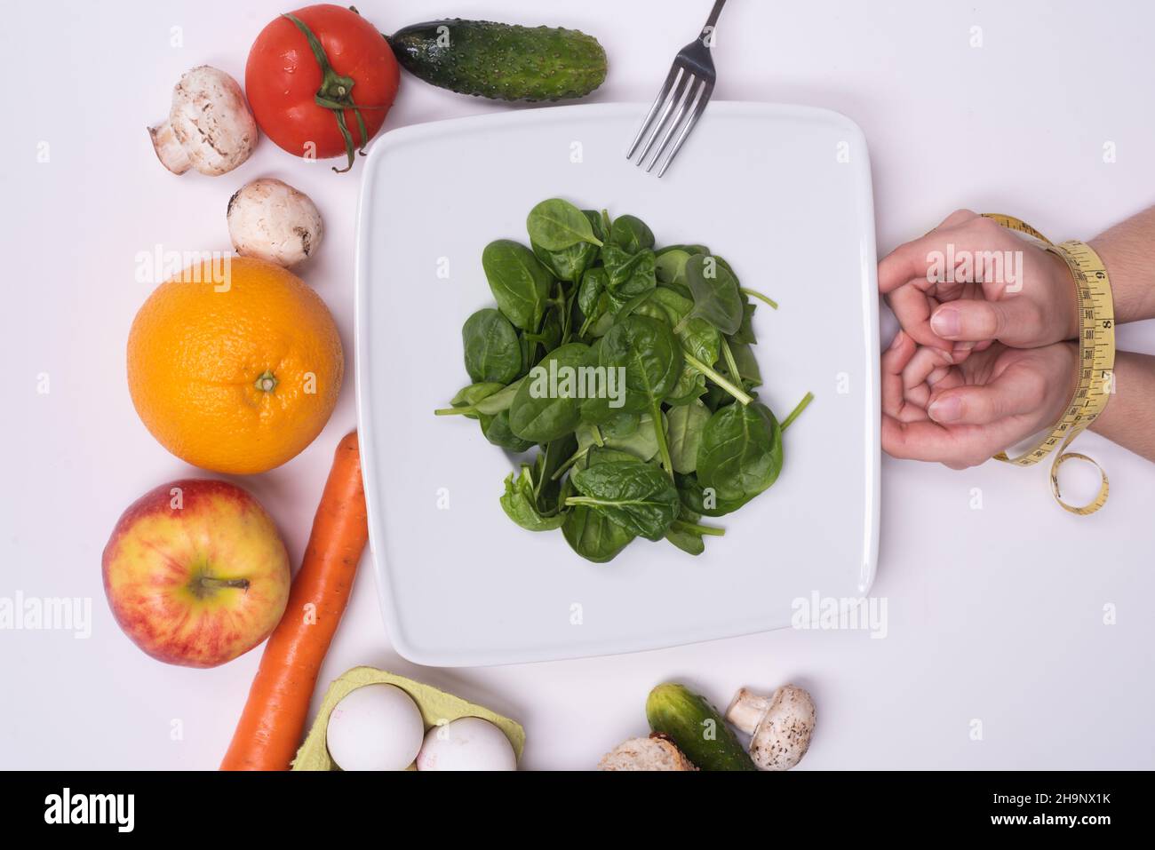 Diet, healthy eating, food and weigh loss concept. Woman hand with ...