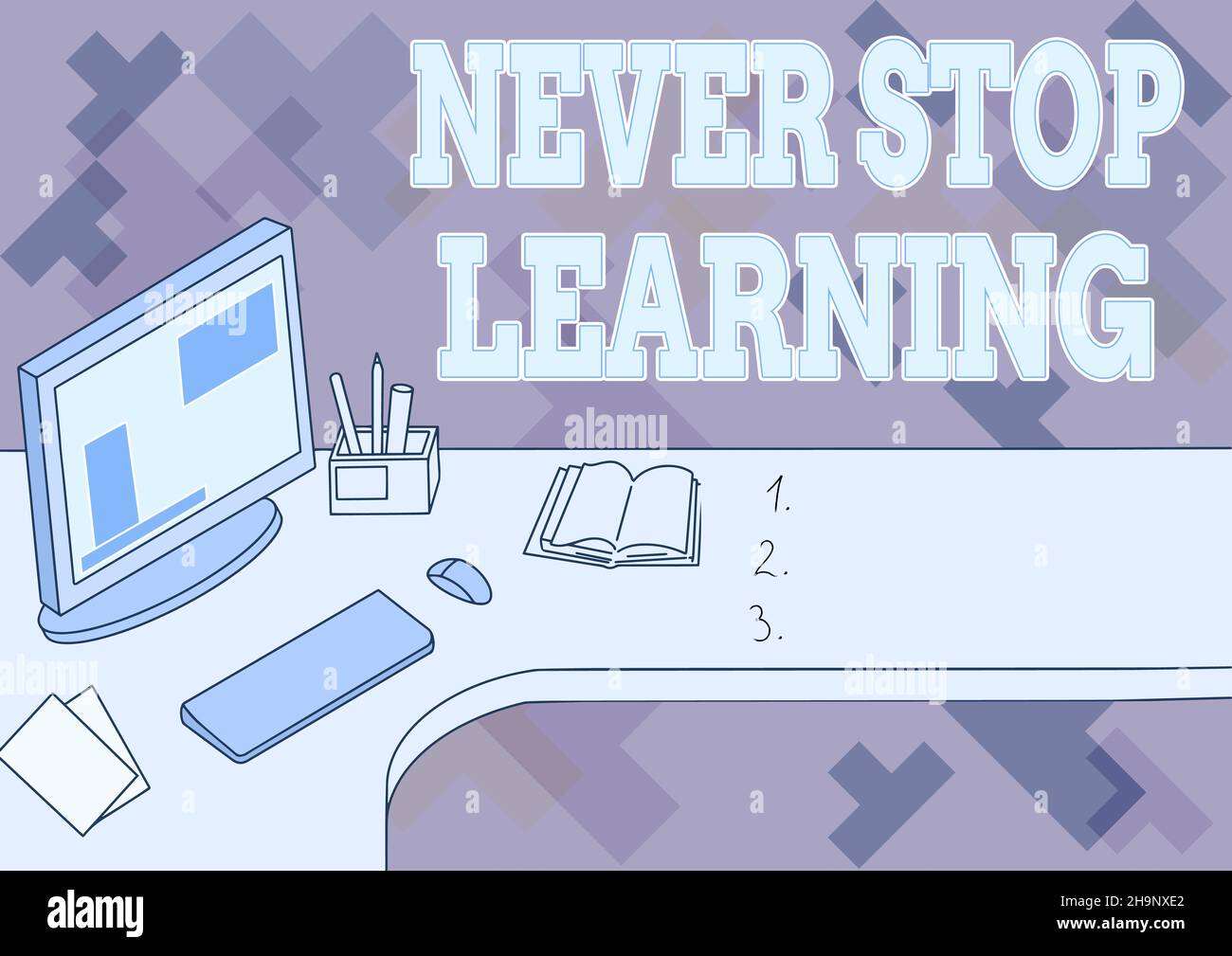 Writing displaying text Never Stop Learning. Business overview keep on ...