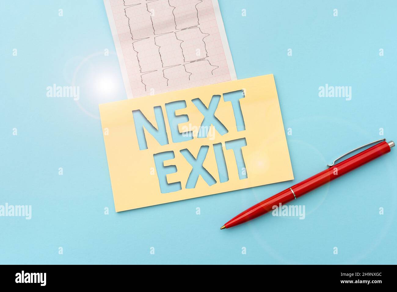 Hand writing sign Next Exit. Business approach the following way out or ...