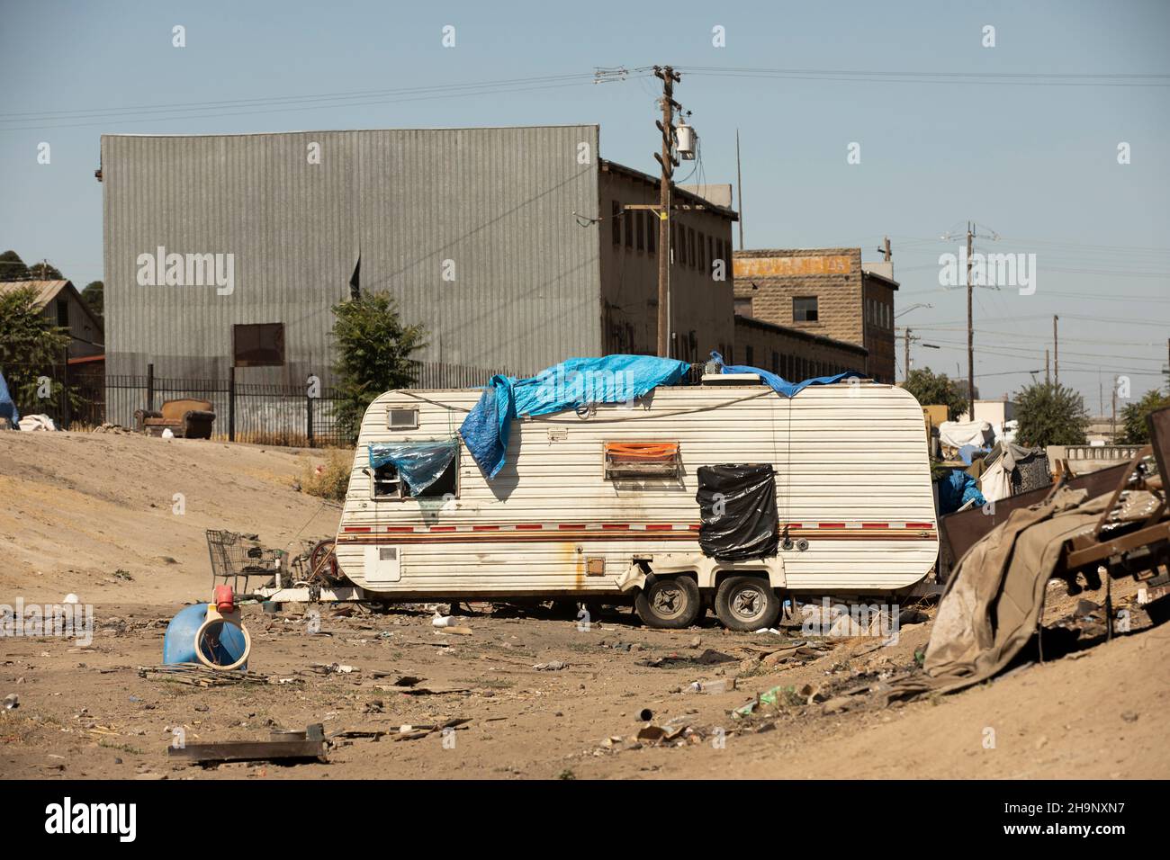 View of a homeless encampment in Stockton, California, USA Stock Photo ...